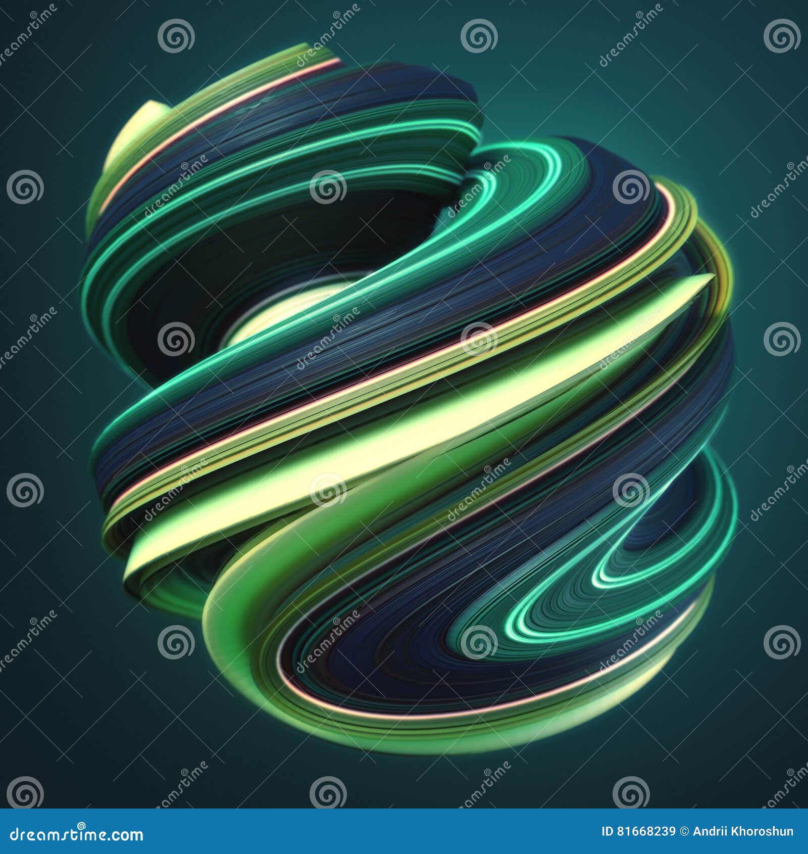 Green Yellow Twisted Shape. Computer Generated Abstract Geometric 3D ... Green Yellow Twisted Shape. Computer Generated Abstract Geometric 3D ...