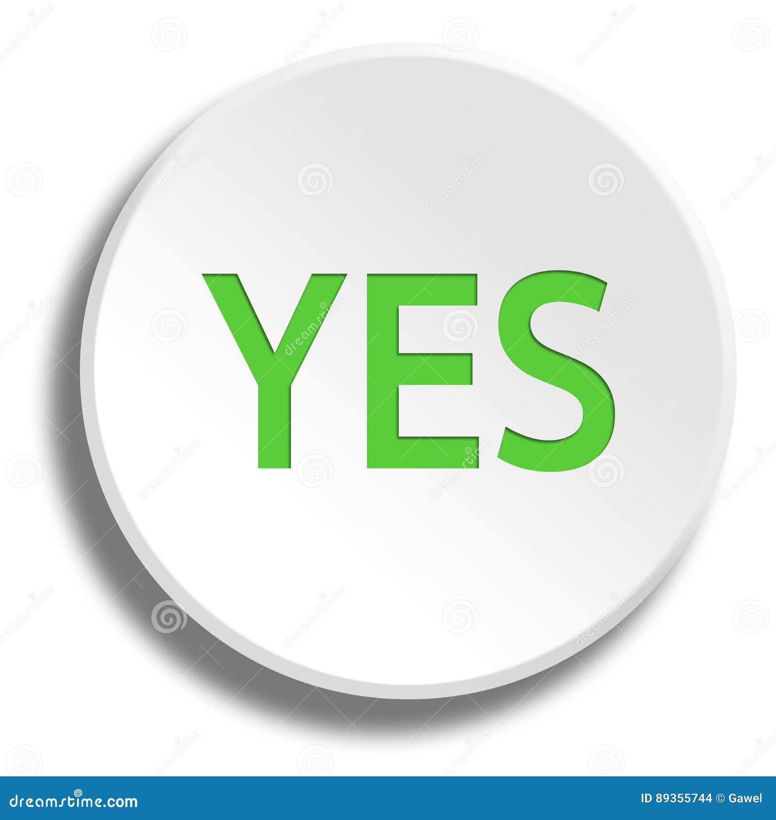 Green Yes in Round White Button with Shadow Stock Illustration ...