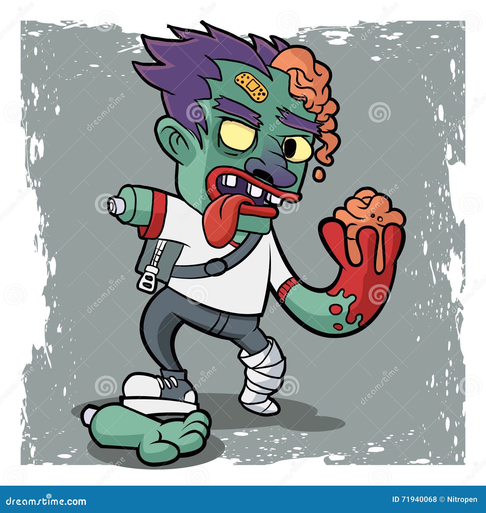 Green zombie with brains stock vector. Illustration of monster - 71940068