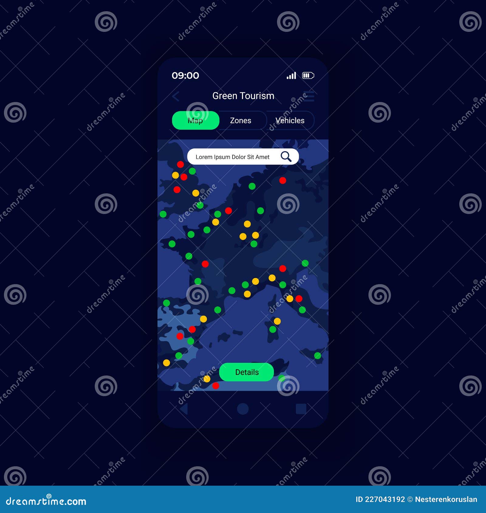 Green-zones Representation Smartphone Interface Vector Template Stock ...