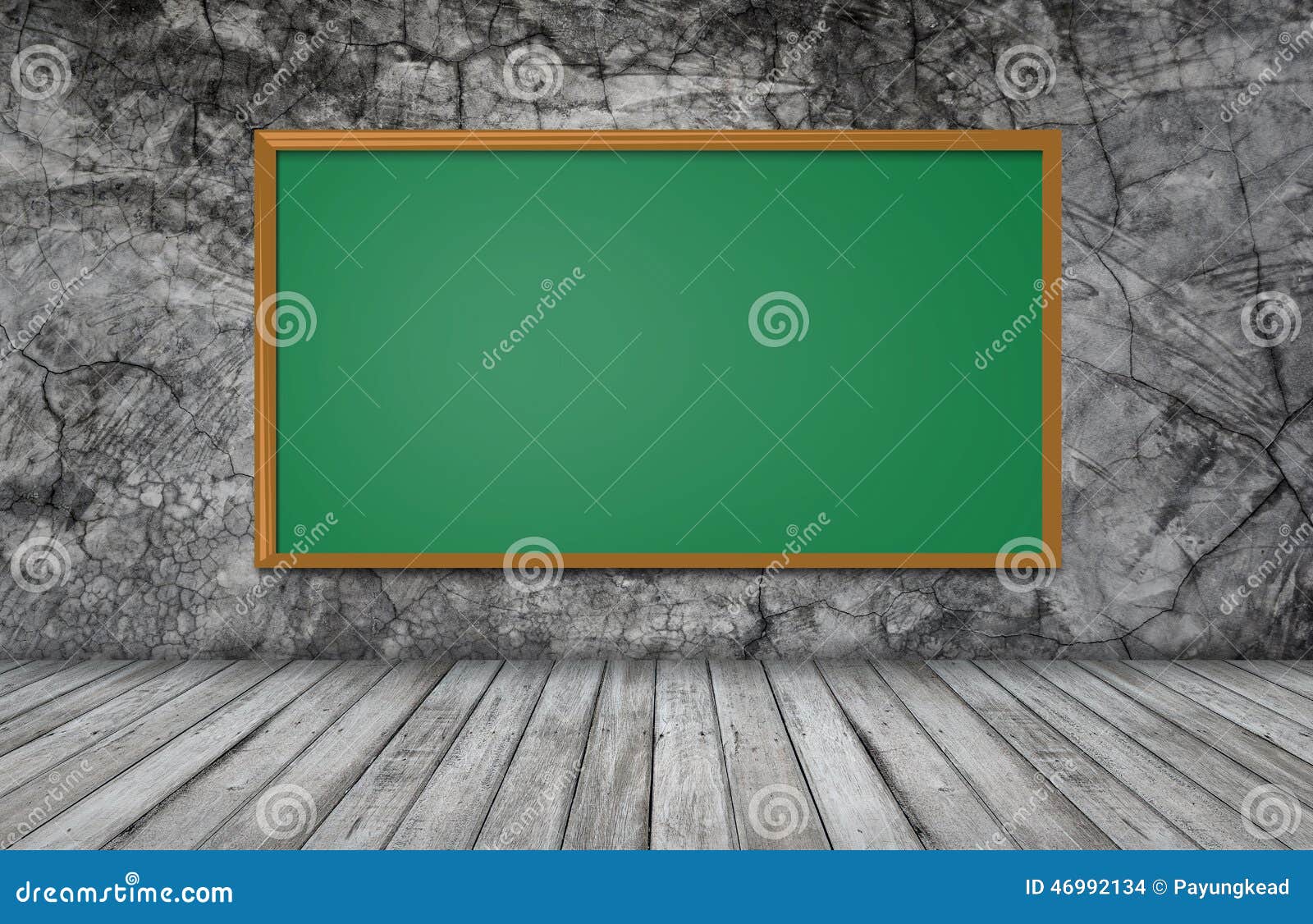 Greenboard on Wall with Wooden Table Stock Illustration - Illustration ...