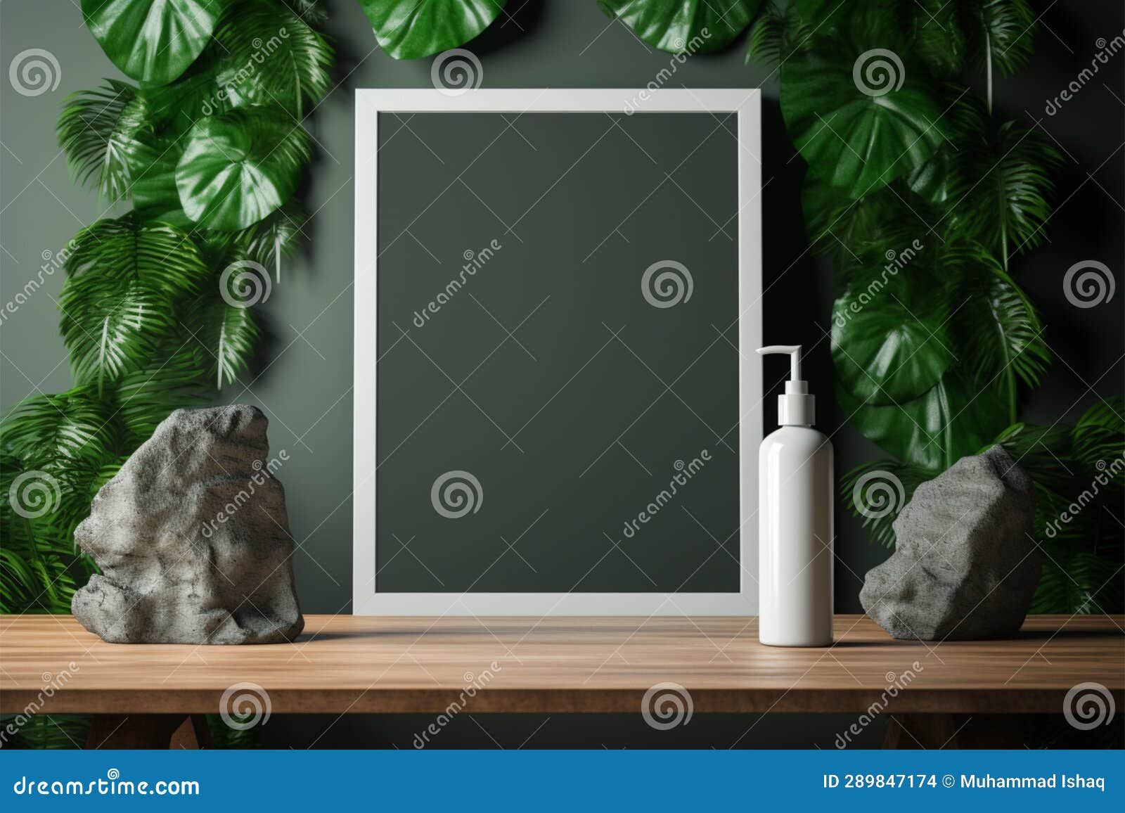 Greenery Complements the Office Desk with an Empty Photo Frame Stock ...