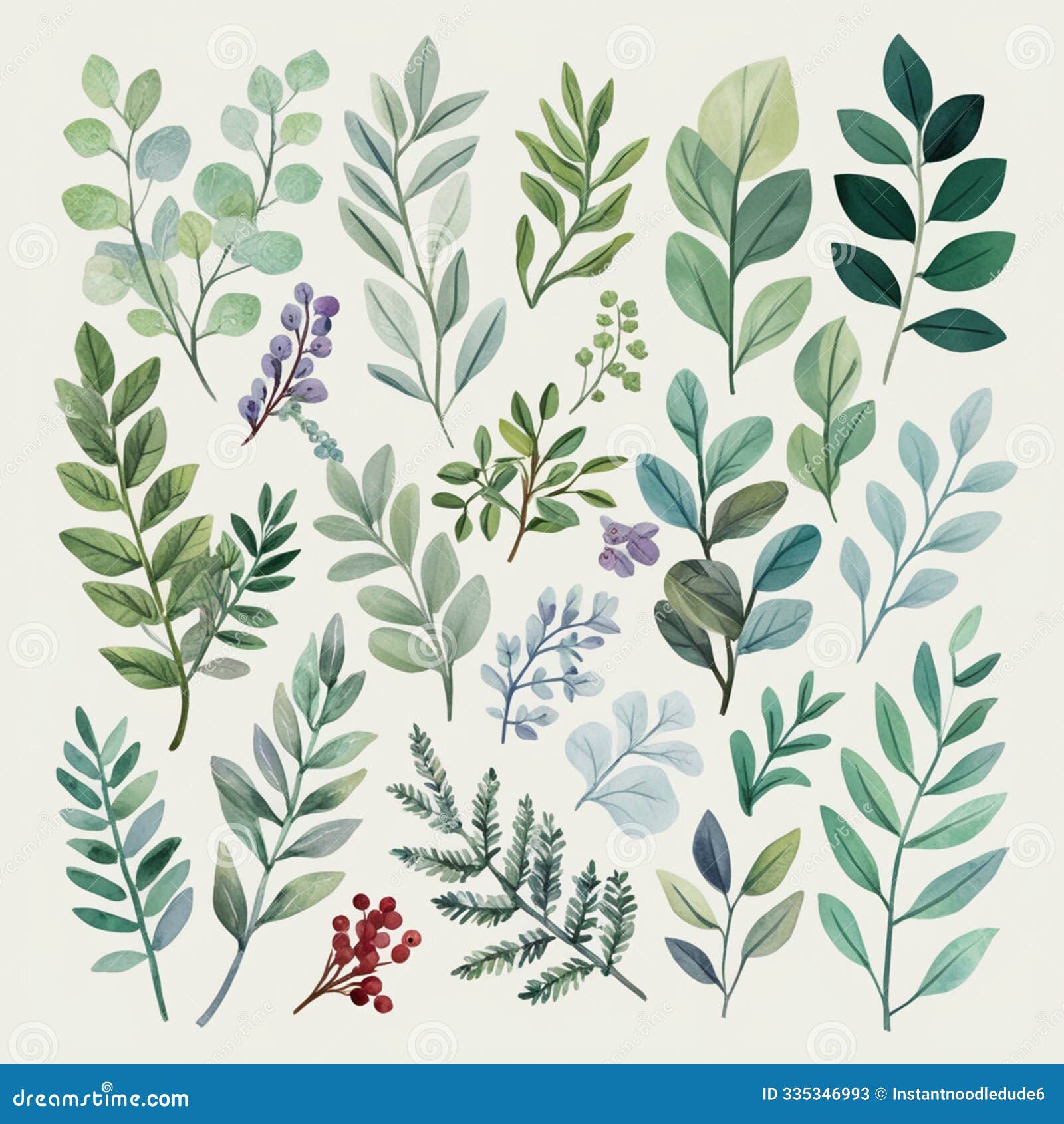 Greenery Elements. Leaves Branches Foliage Wedding Plants, Vintage ...