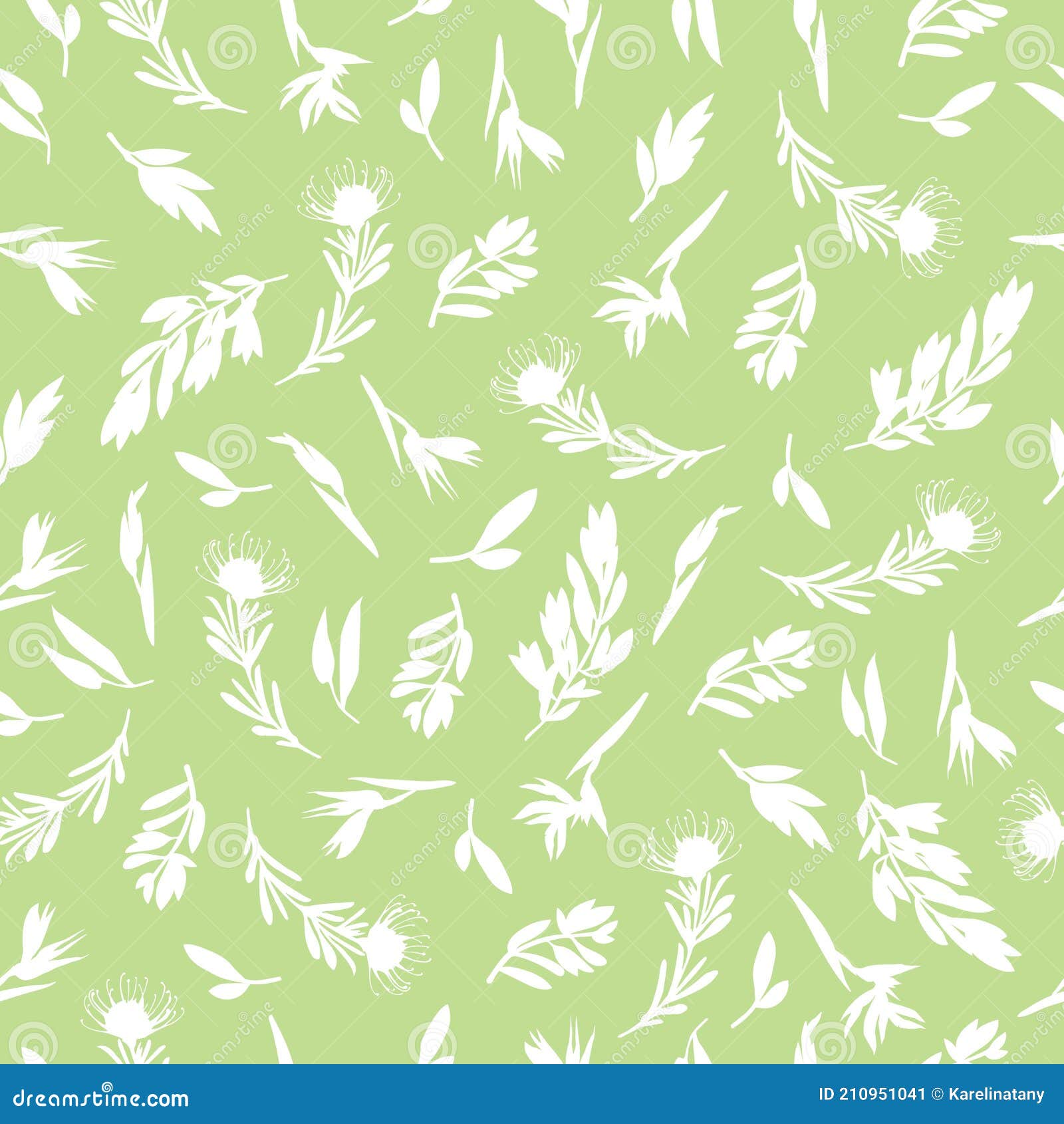 Greenery Seamless Pattern in Hand-drawn Style. Botanical Design of ...