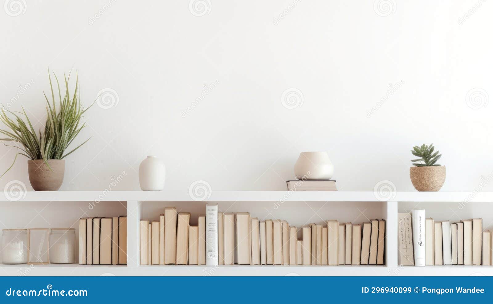 Greenery on Shelves a Minimalist Bookshelf, Adorned with an Array of ...