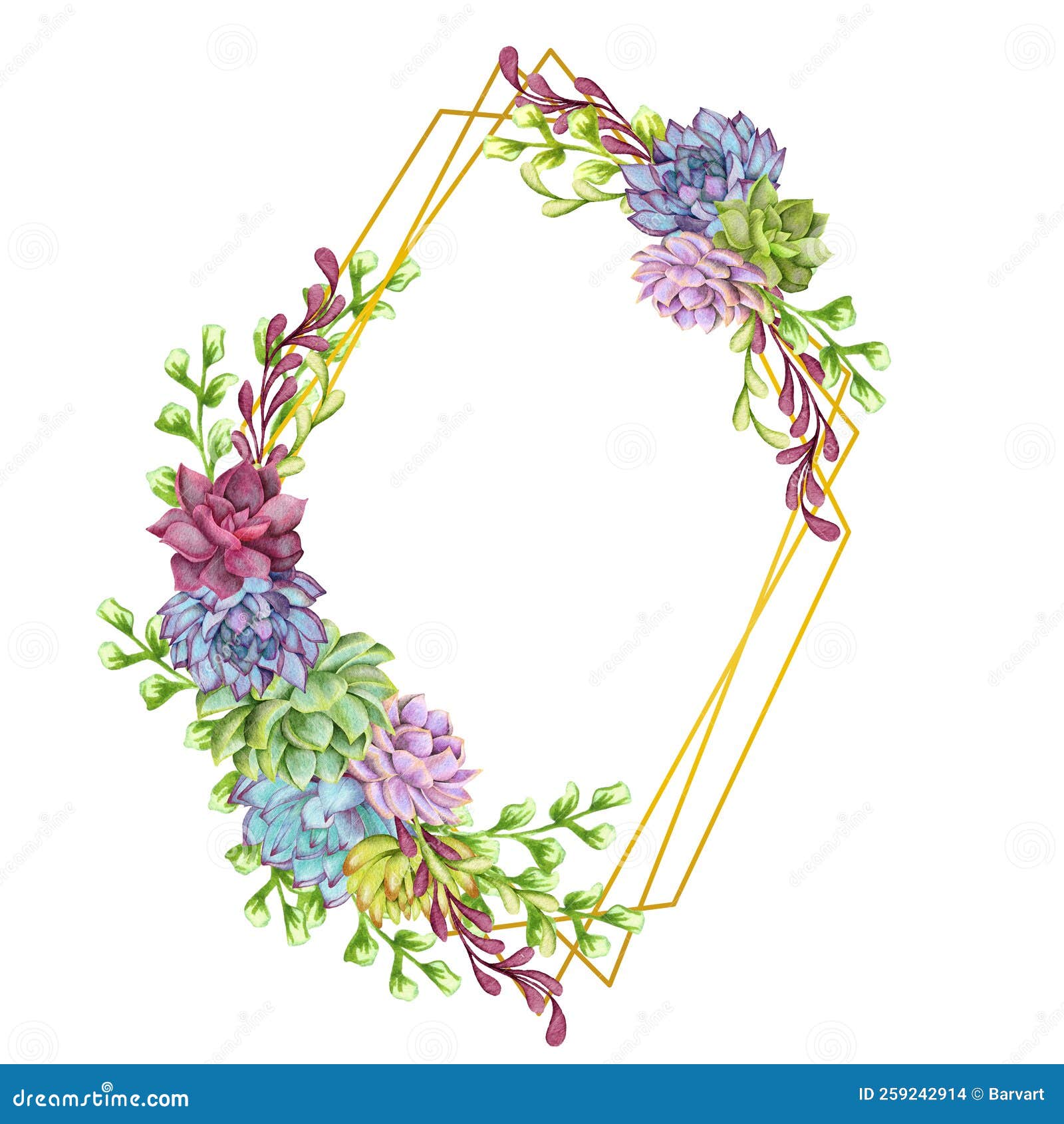 Greenery, Succulent and Branches Frame Border on White Background ...