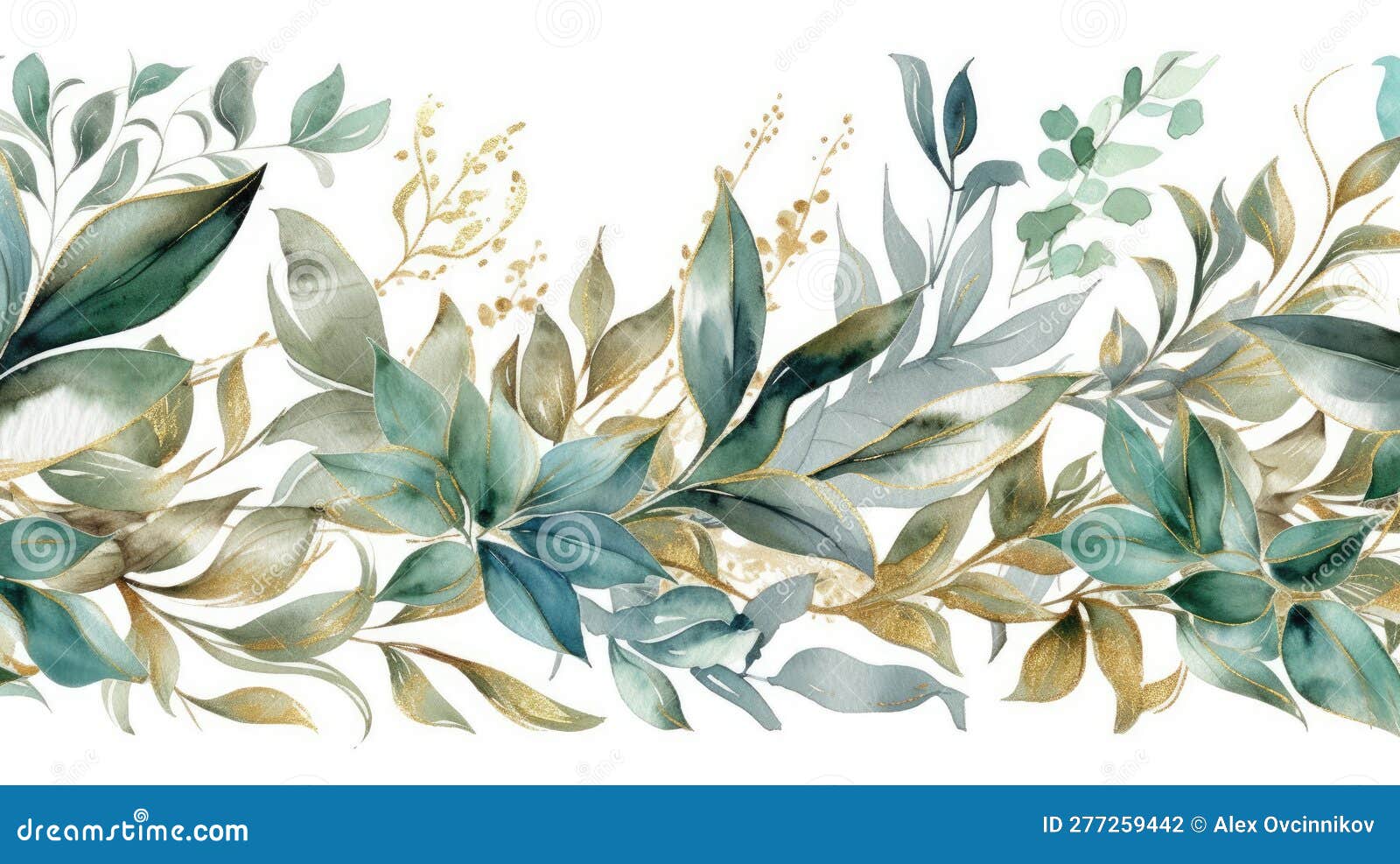 Greenery Watercolor Border for Wedding Invitations. Stock Illustration ...