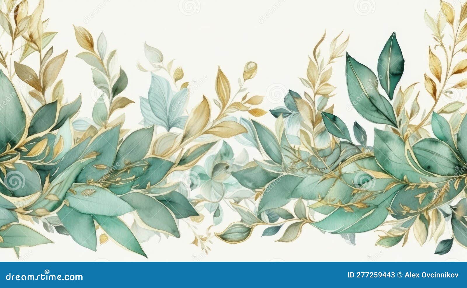 Greenery Watercolor Border for Wedding Invitations. Stock Illustration ...