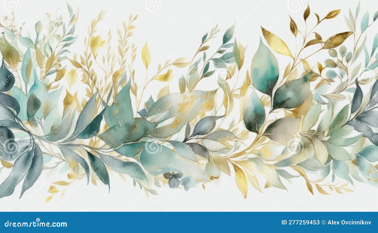 Greenery Watercolor Seamless Border for Wedding Invitations. Stock ...