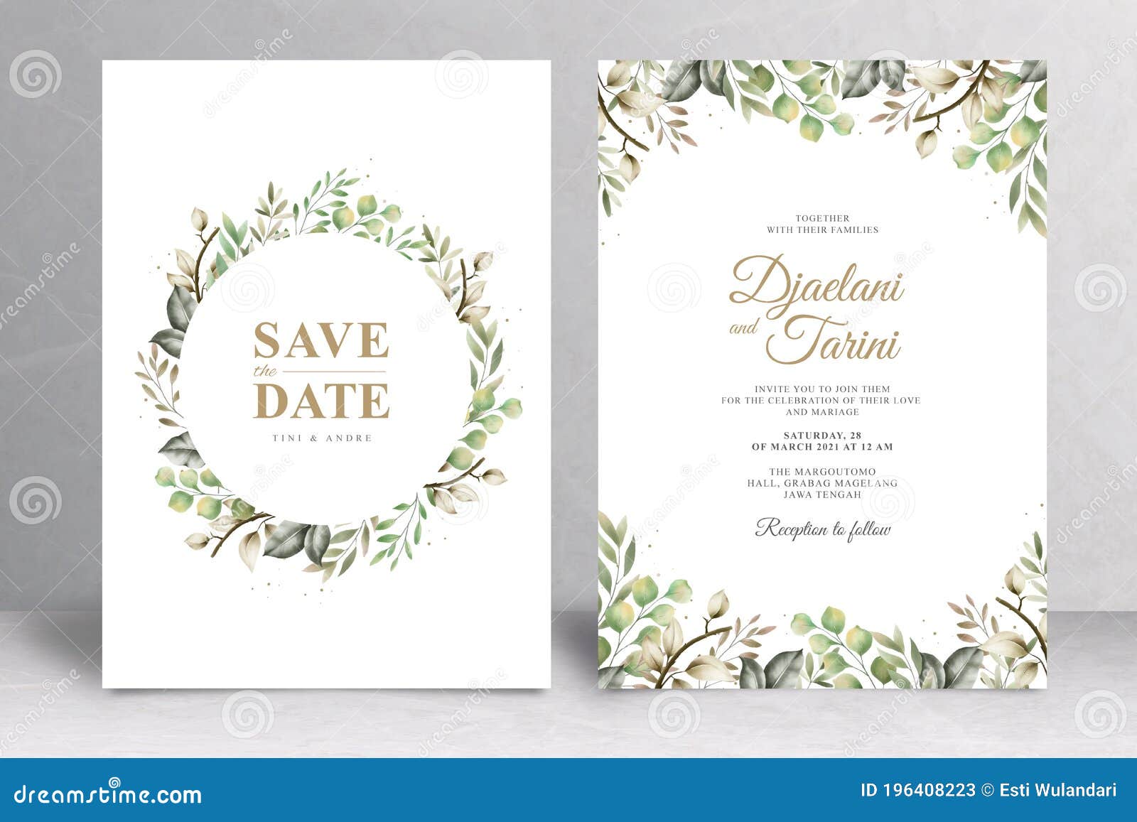 Greenery Wedding Invitation Card Template Stock Vector - Illustration ...