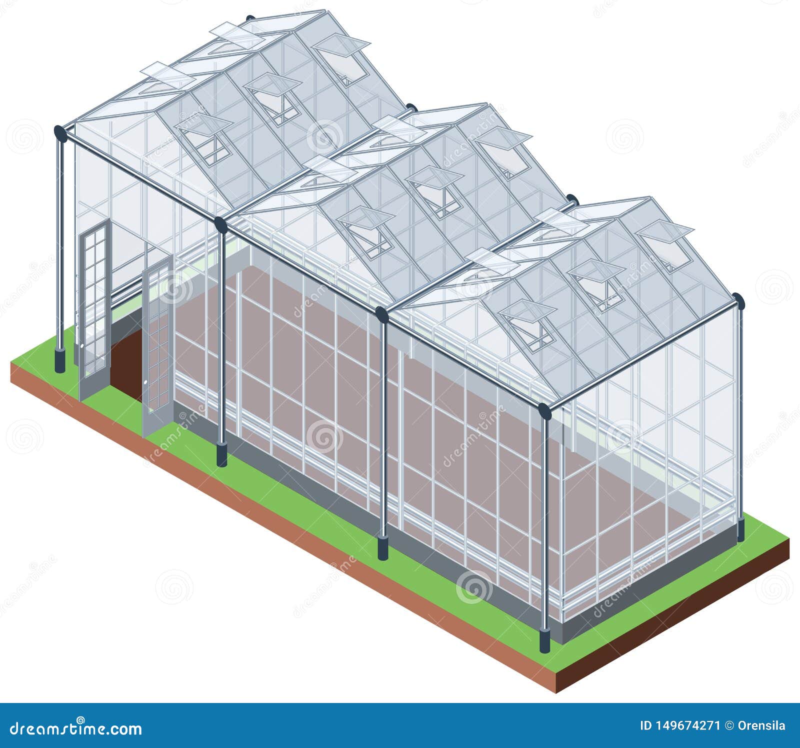 Greenhouse of Three Sections Isometric Icon Isolated on White Stock ...
