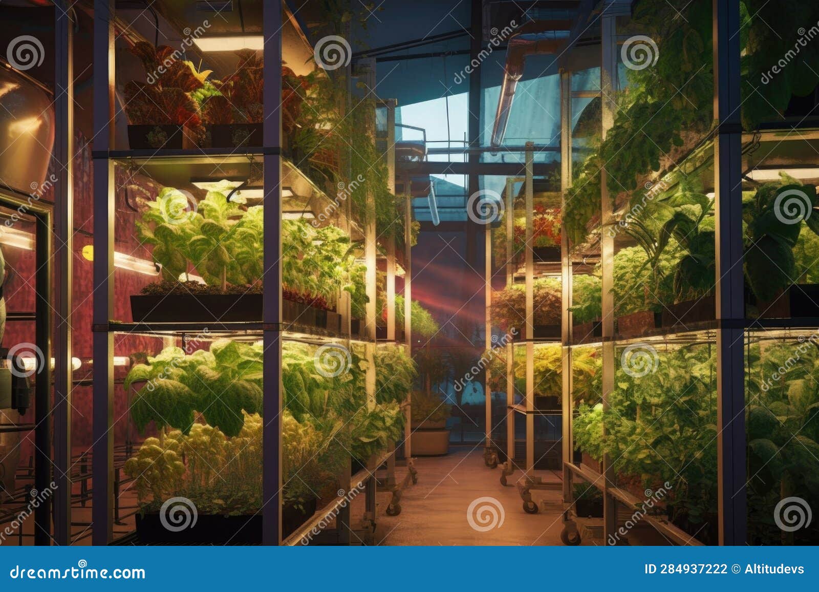 Greenhouse with Vertical Farming and Led Lights Stock Photo - Image of ...
