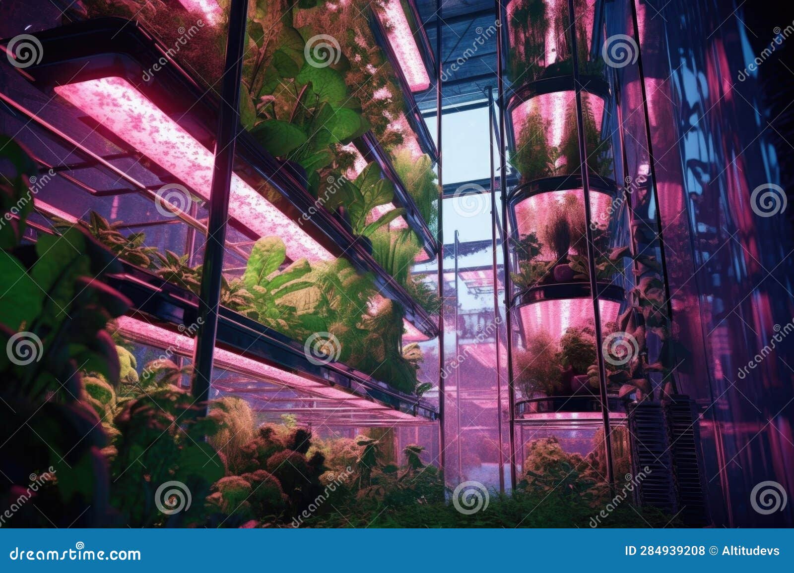 Greenhouse with Vertical Farming and Led Lights Stock Photo - Image of ...