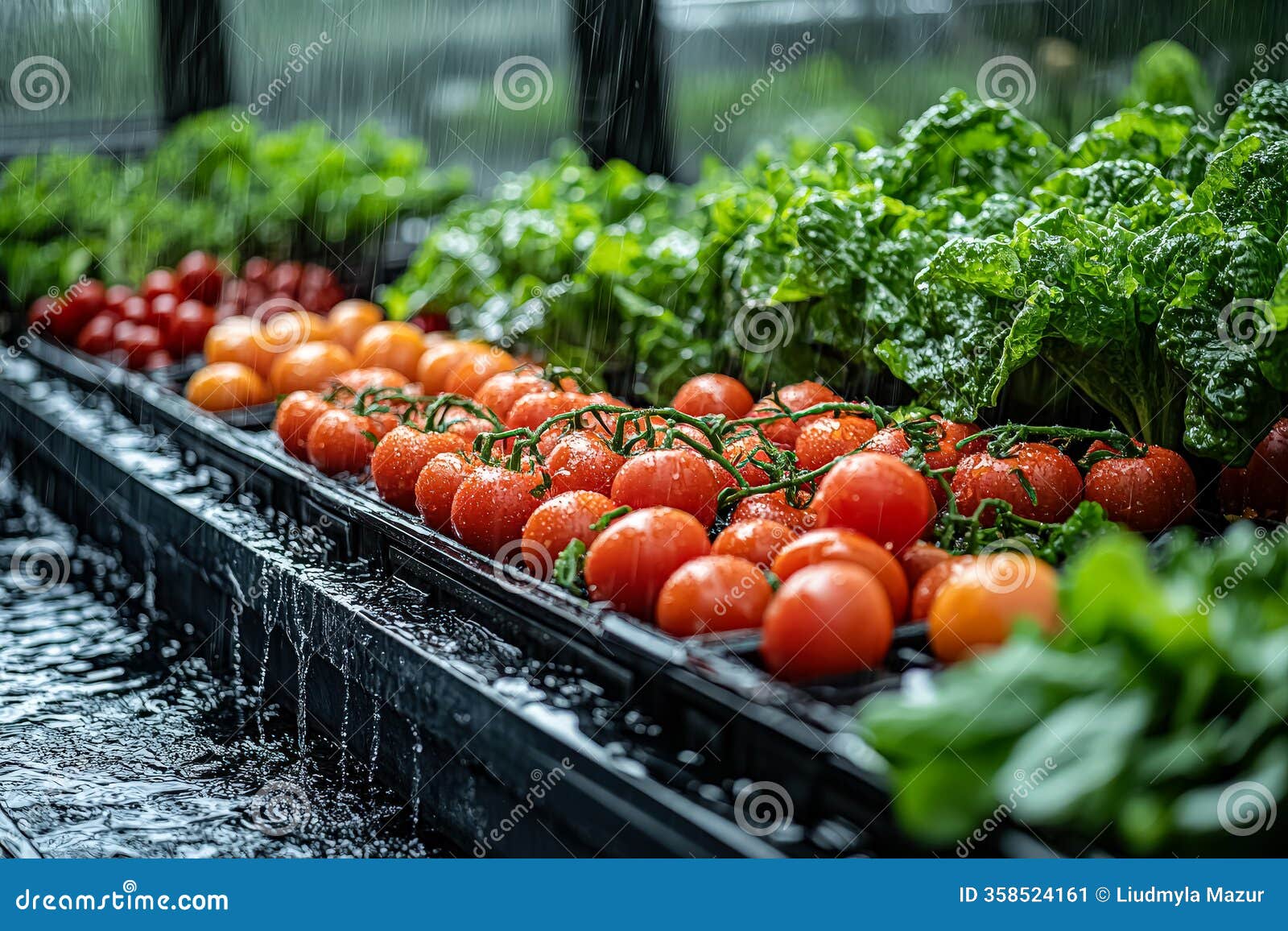 Greenhouse with a Water Feature and Plants. Stock Image - Image of ...