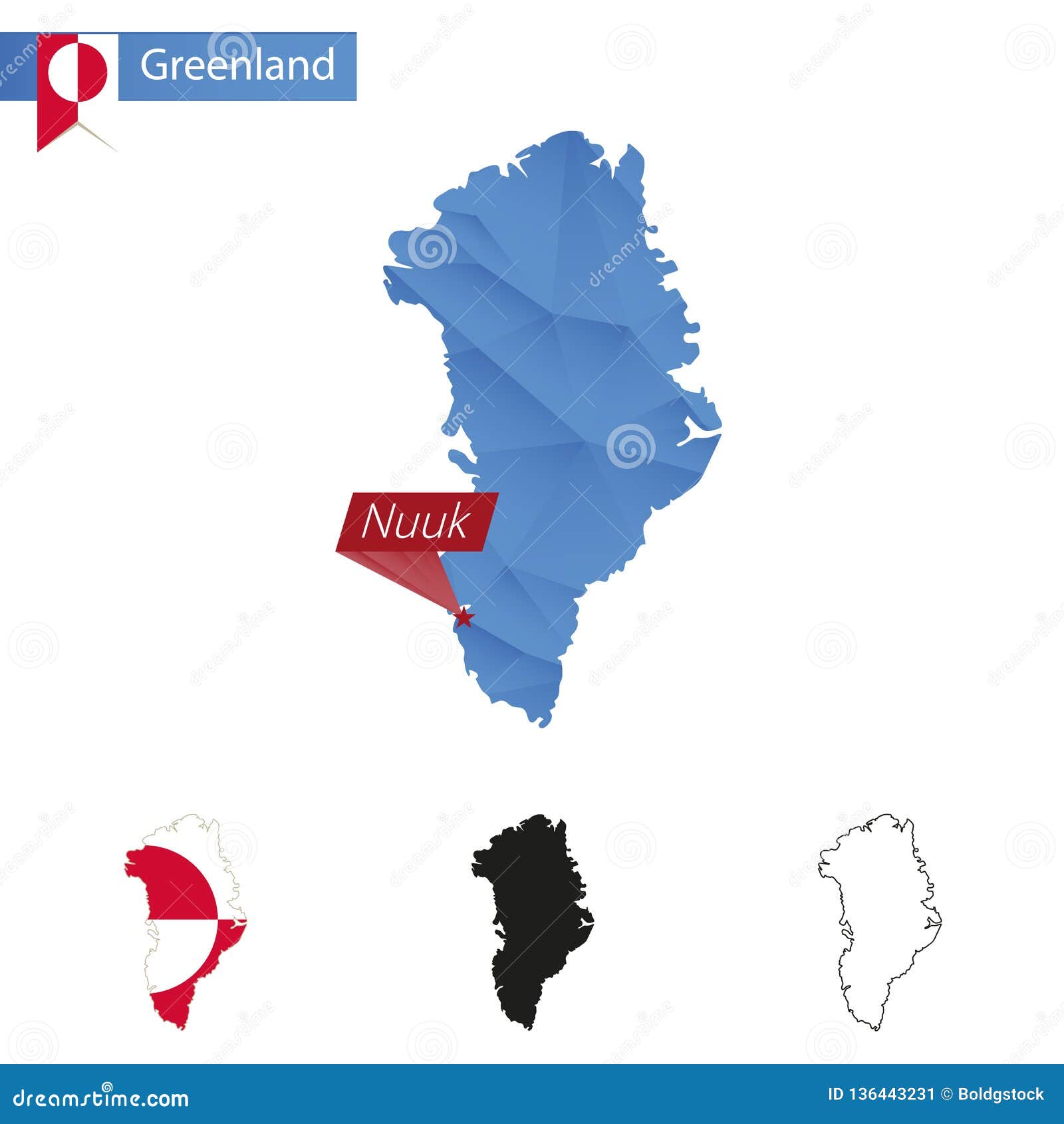 Greenland Blue Low Poly Map with Capital Nuuk Stock Vector ...
