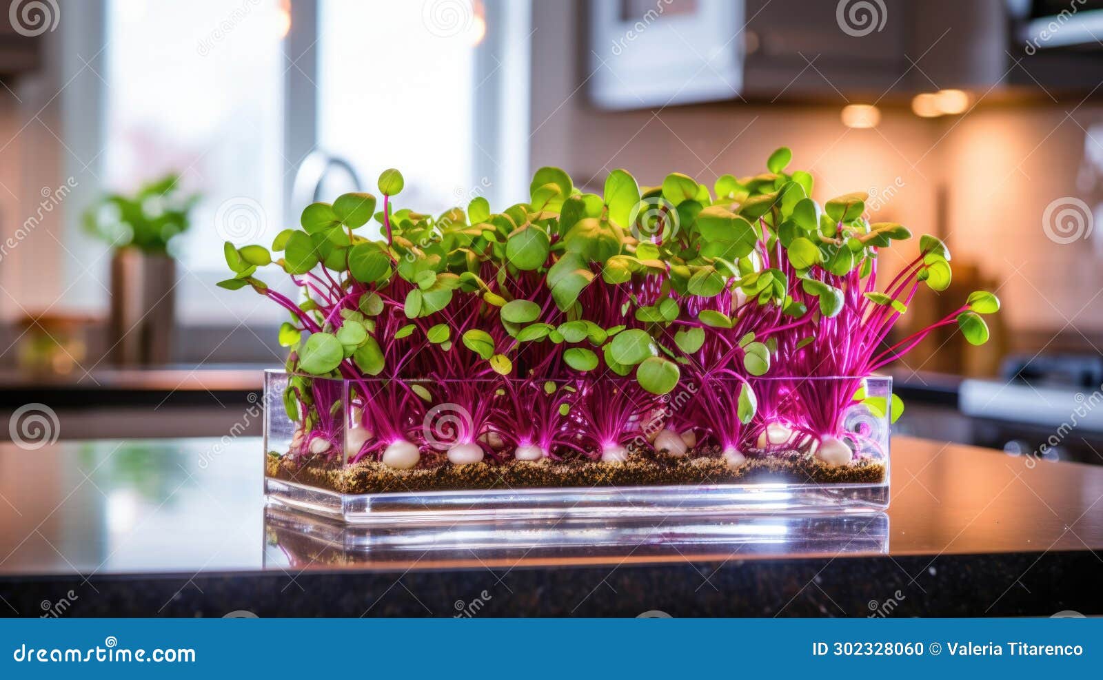 Greens Radish Grow in Hydroponics, Modern Technology. Illumination ...