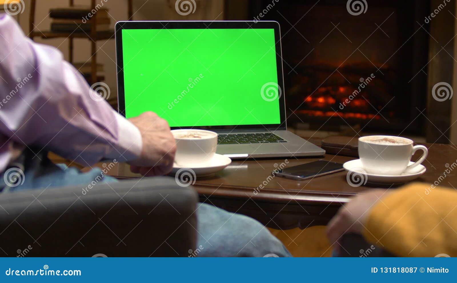 Greenscreen Mockup Laptop Computer on Table. Stock Video - Video of ...
