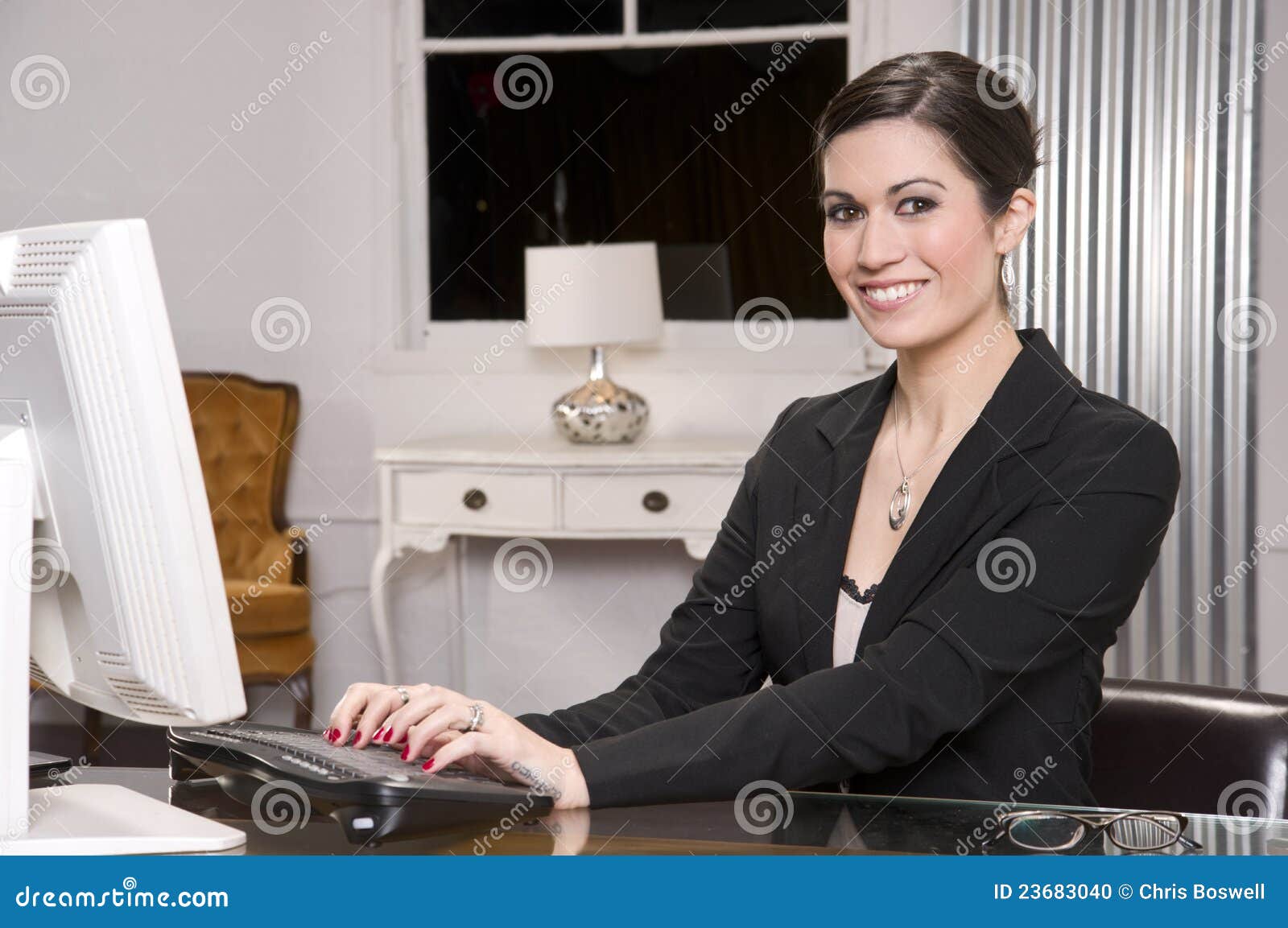 Female Desk Greeter in the Office Workplace Stock Photo - Image of ...