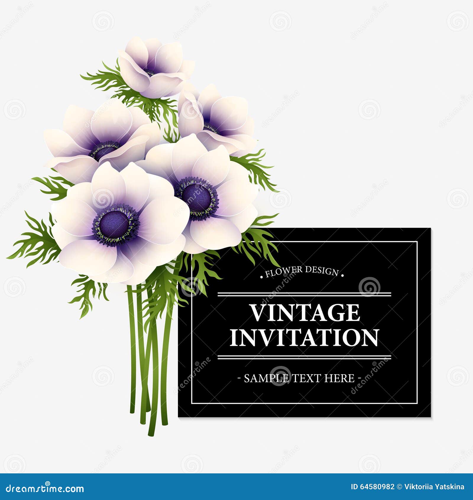Greeting Card with Anemone Flower. Vector Stock Vector - Illustration ...