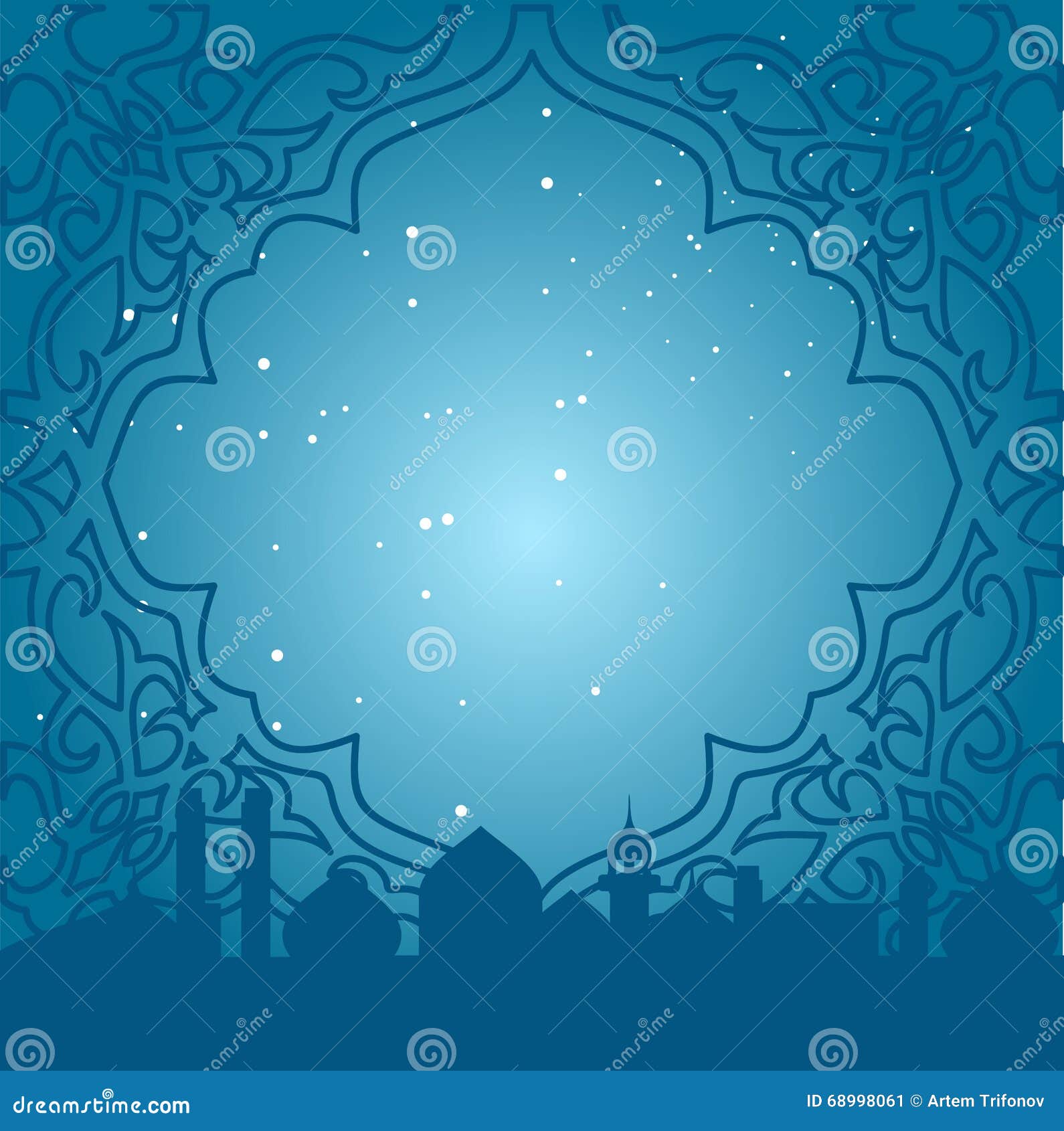 Greeting Card in Arabic Style. Eastern Frame with Blue Background with ...