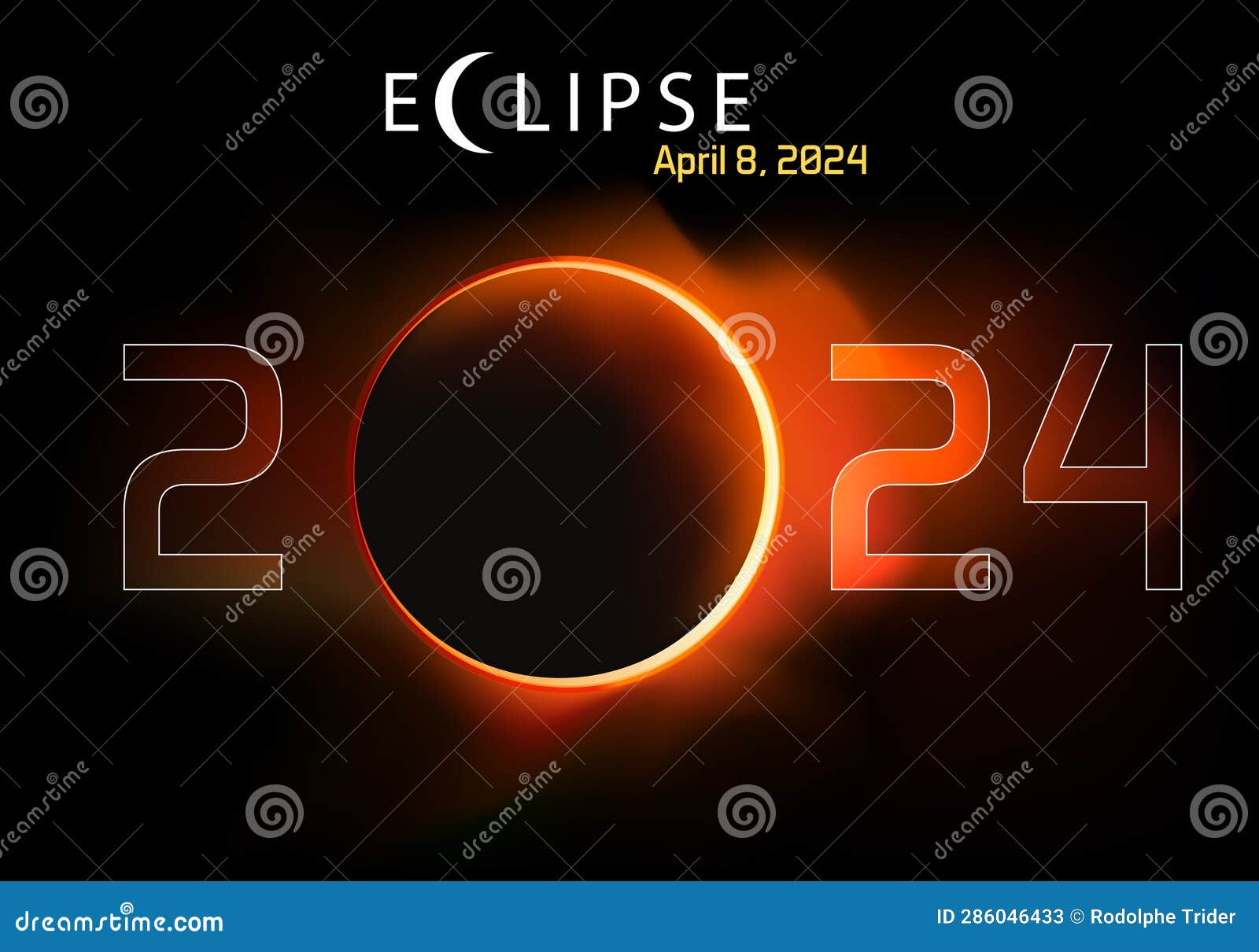 2024 Greeting Card with a Background Showing a Total Solar Eclipse. Stock Illustration ...