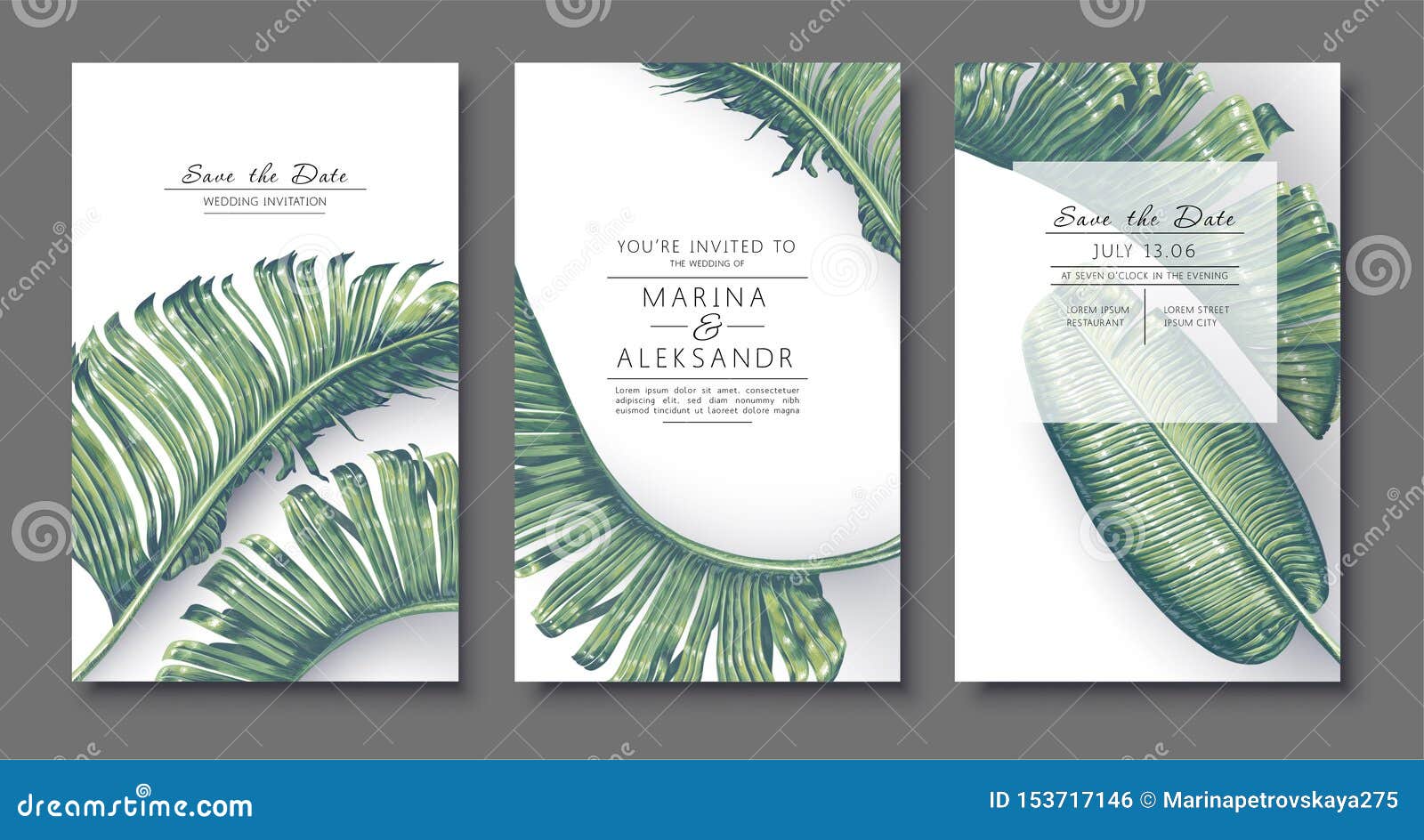Tropical, Trendy, Greeting or Invitation Card, Template Design with ...