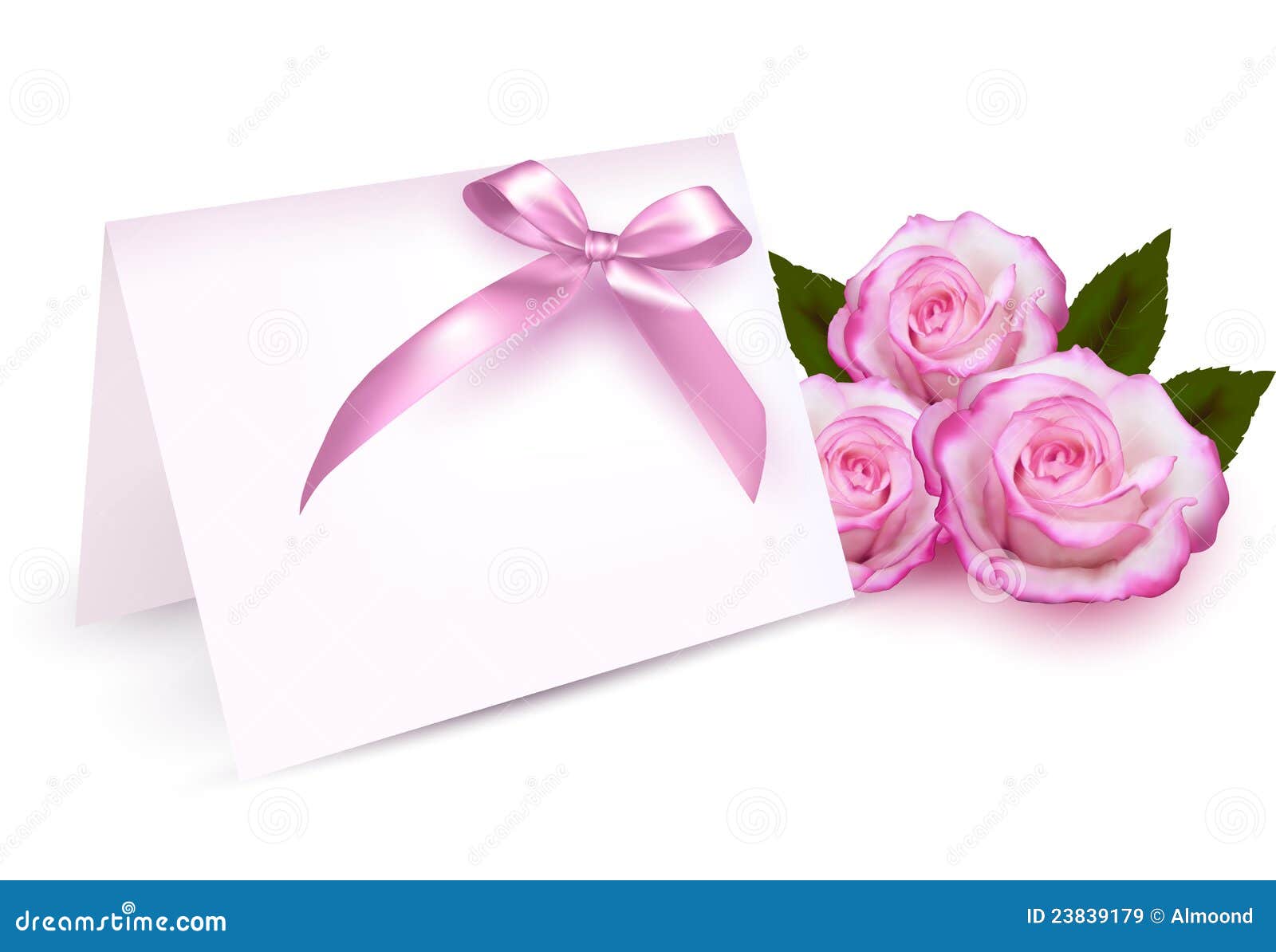 Greeting Card with Beauty Roses and Pink Bow. Stock Vector ...