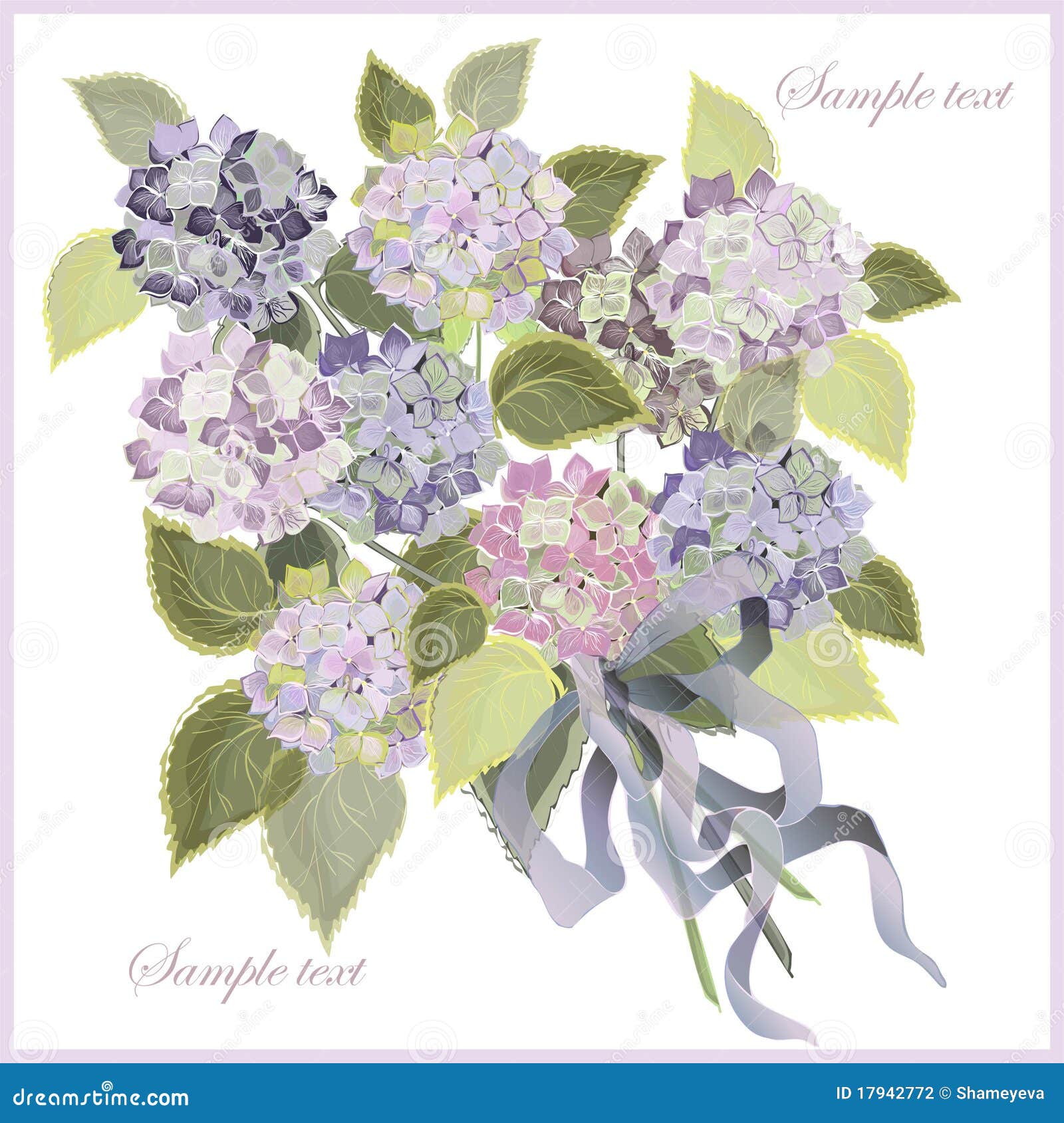 Greeting Card with a Bouquet of Hydrangea. Stock Vector - Illustration ...