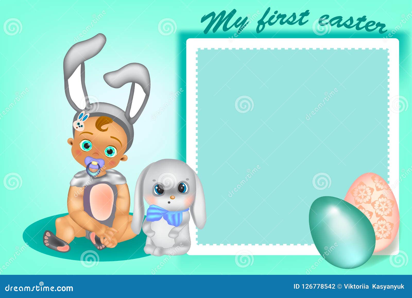 My First Easter Greeting Card With Silhouette Of Bunny, Rabbit. Vector ...