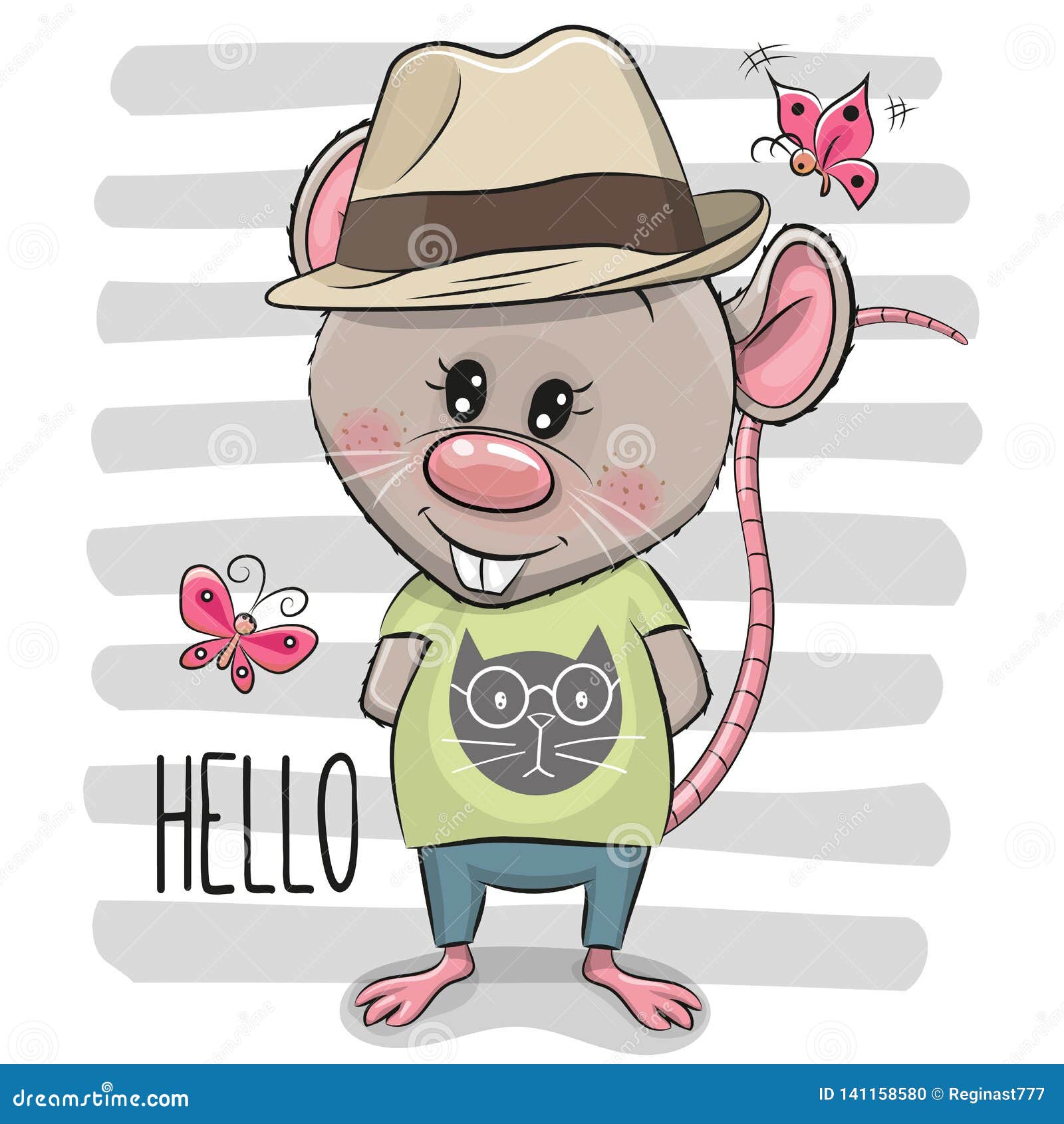 Greeting Card Cartoon Rat Boy with Hat Stock Vector - Illustration of ...