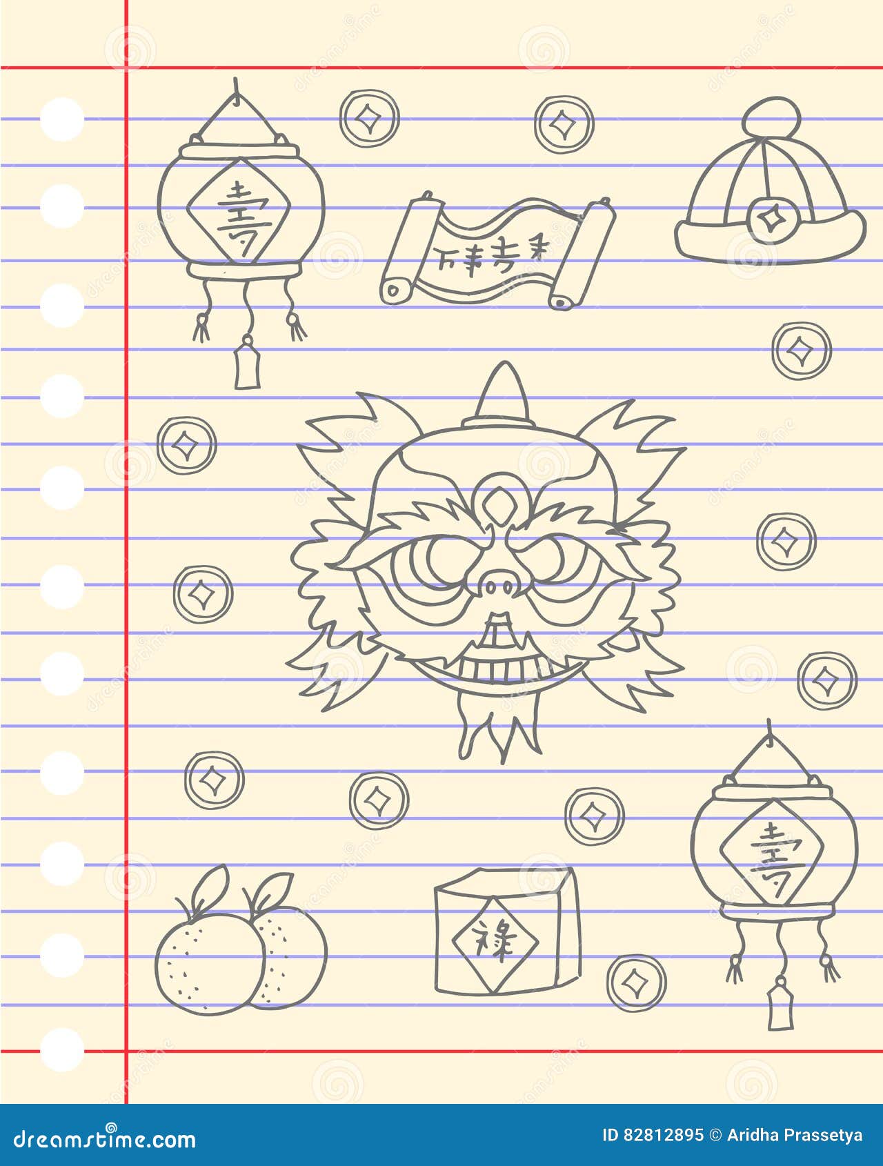 Greeting Card Chinese Theme with Hand Draw Stock Vector - Illustration ...