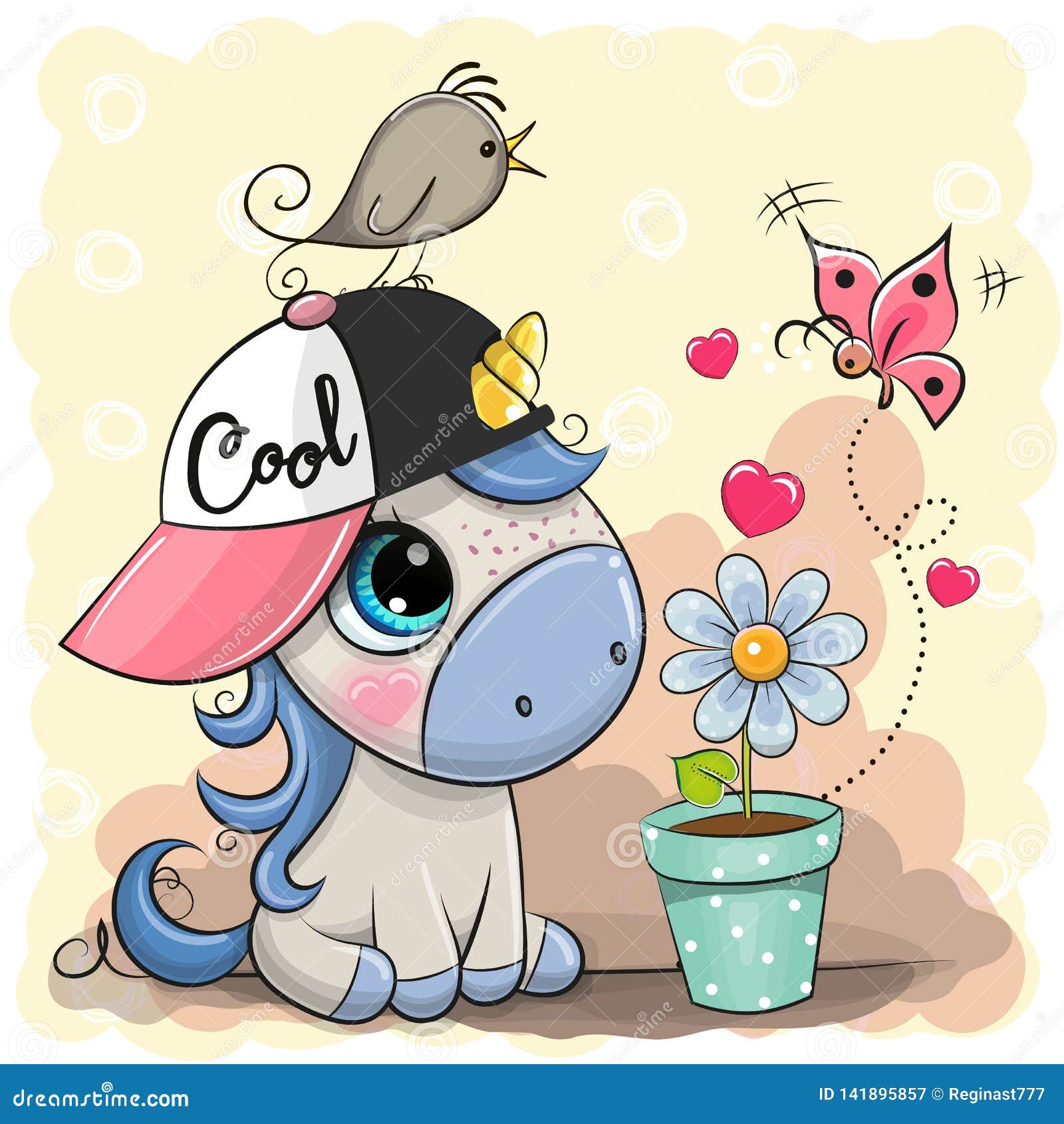 Greeting Card Cute Cartoon Unicorn with Flower Stock Vector ... Greeting Card Cute Cartoon Unicorn with Flower Stock Vector ...