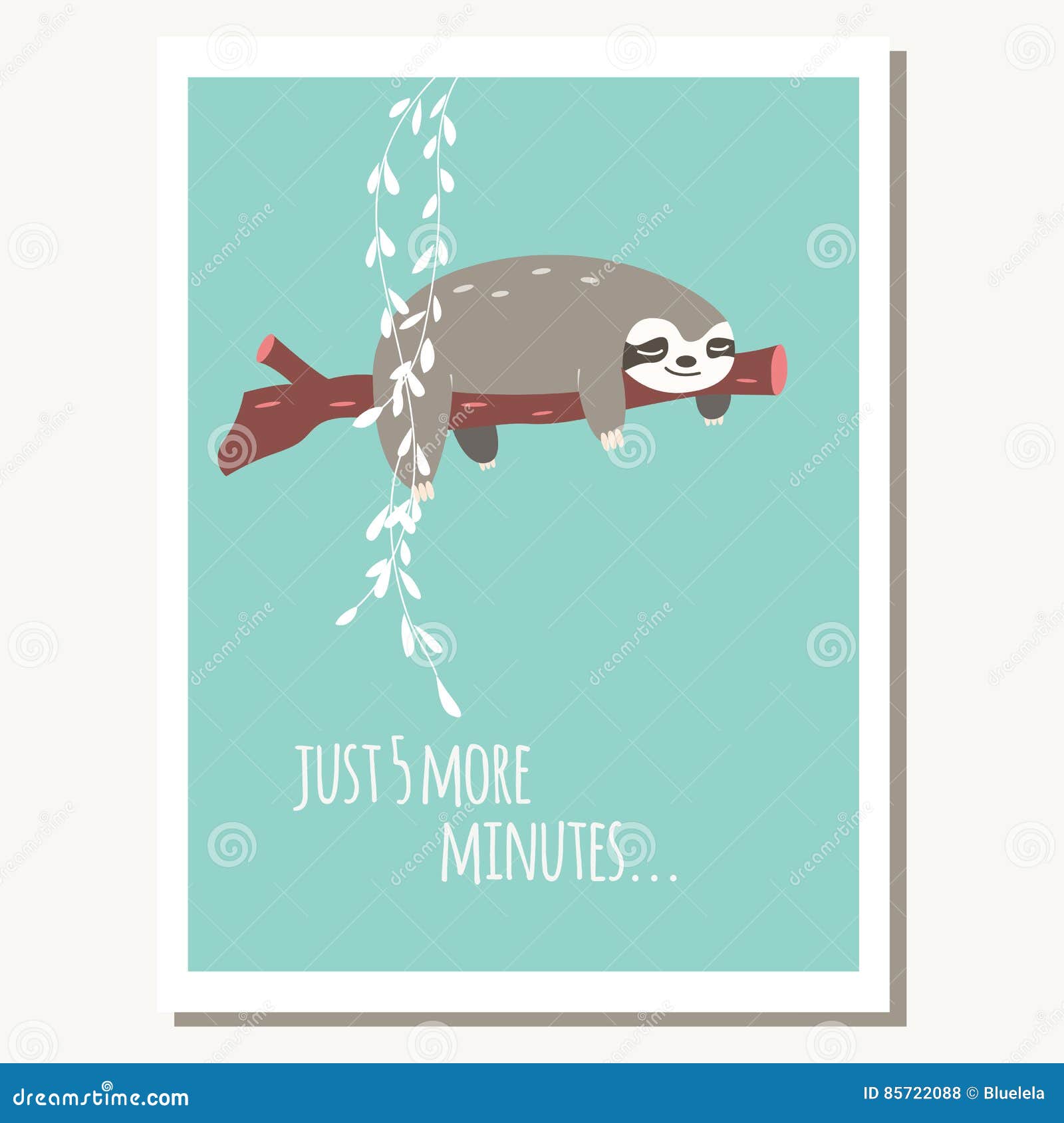 Greeting Card with Cute Lazy Sloth and Text Message Stock Vector ...