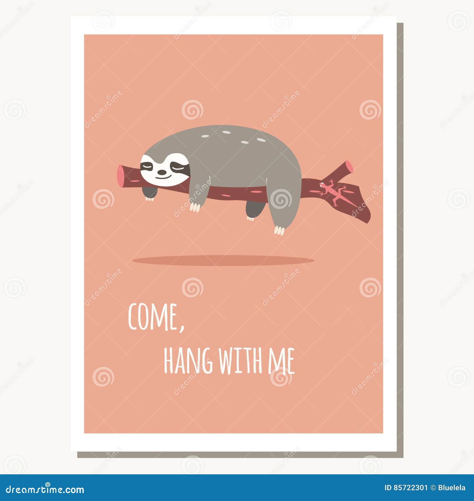 Greeting Card with Cute Lazy Sloth and Text Message Stock Vector ...