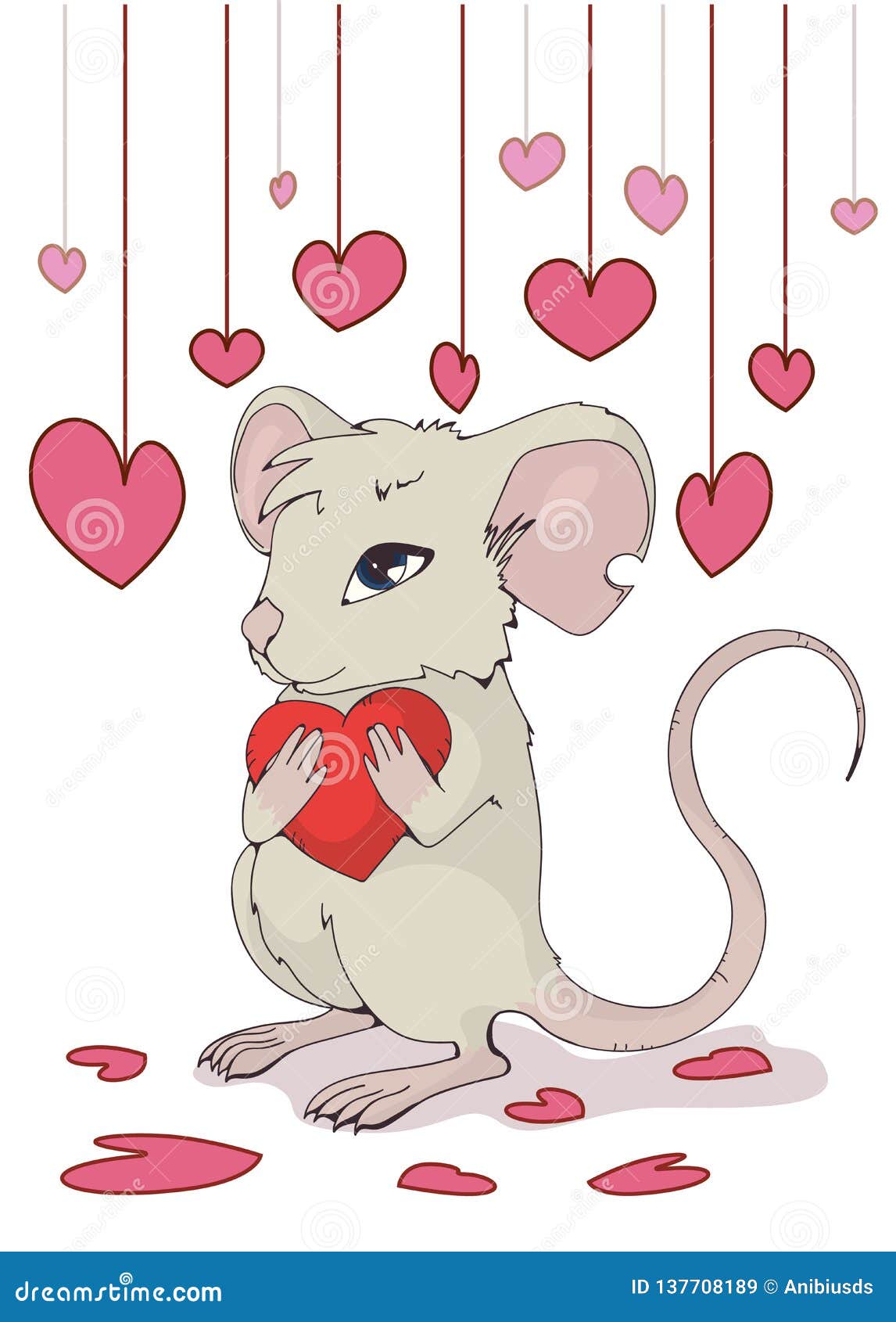 Greeting Card . Cute Mouse Giving Love and Heart. Stock Vector ...