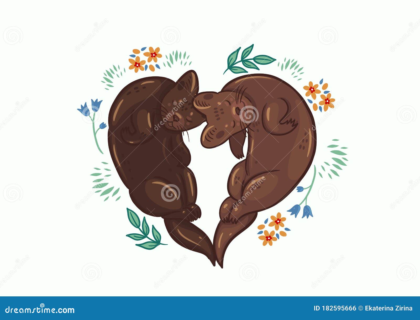 Greeting Card with Cute Sables. Heart Shape. Vector Graphics Stock ...