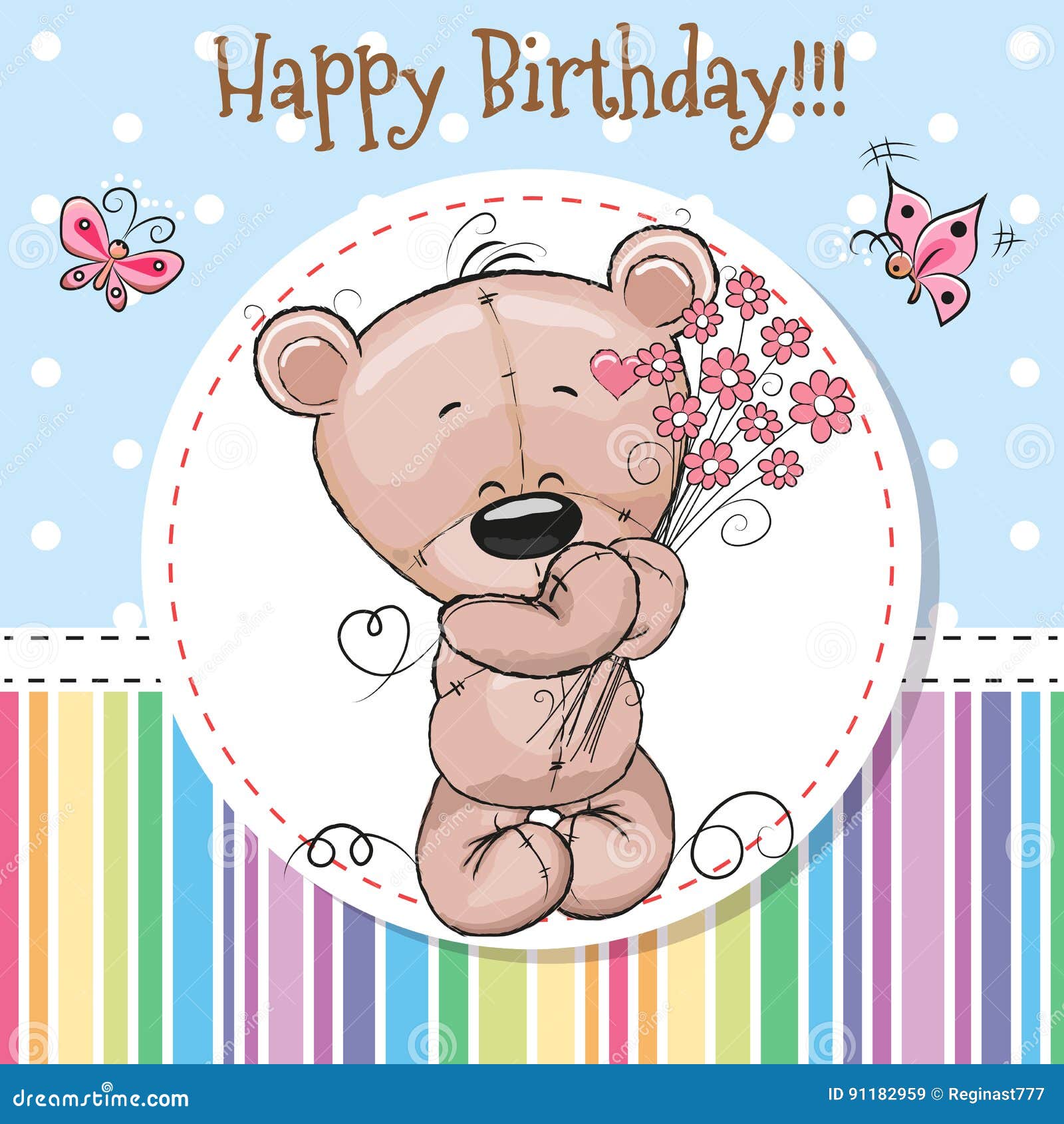 Greeting Card Cute Teddy Bear Stock Vector - Illustration of drawing ...