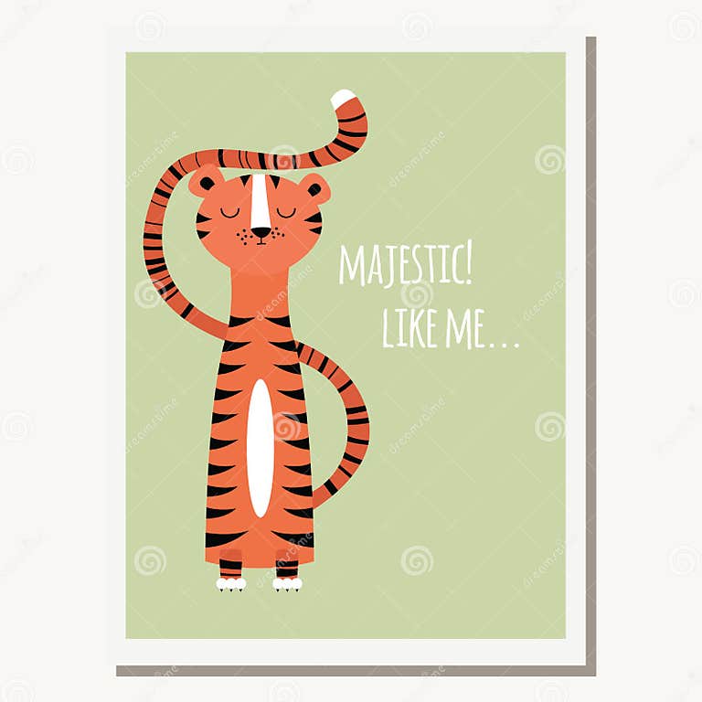 Greeting Card with Cute Tiger and Text Message Stock Vector ...