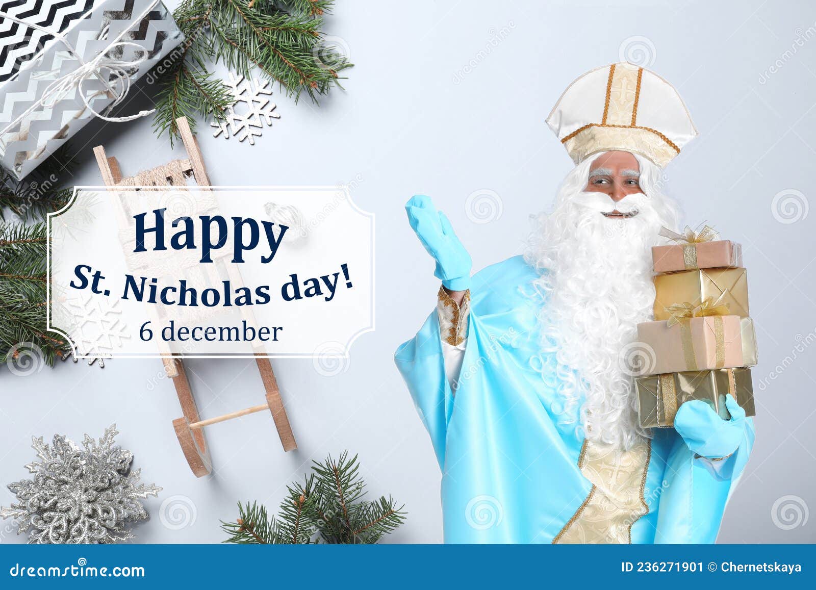 Greeting Card Design. Saint Nicholas with Presents Stock Image - Image ...