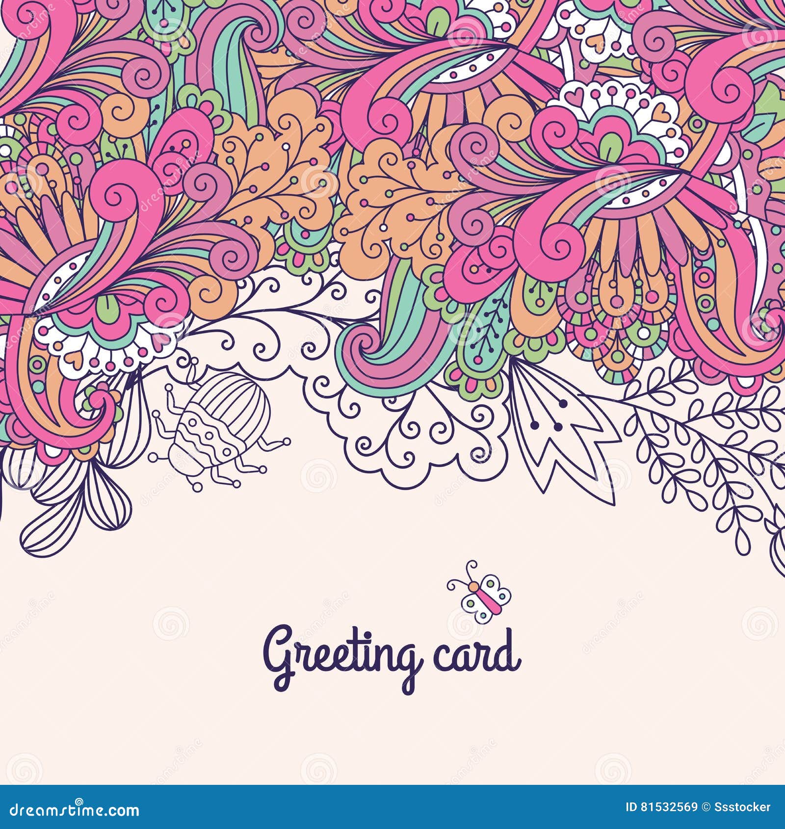 Greeting card with doodles stock vector. Illustration of card - 81532569