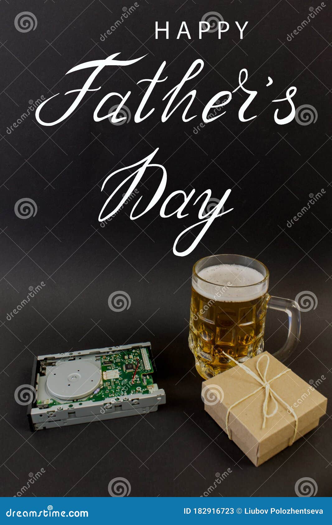 Greeting Card for Father`s Day for Working on the Computer Stock Image ...