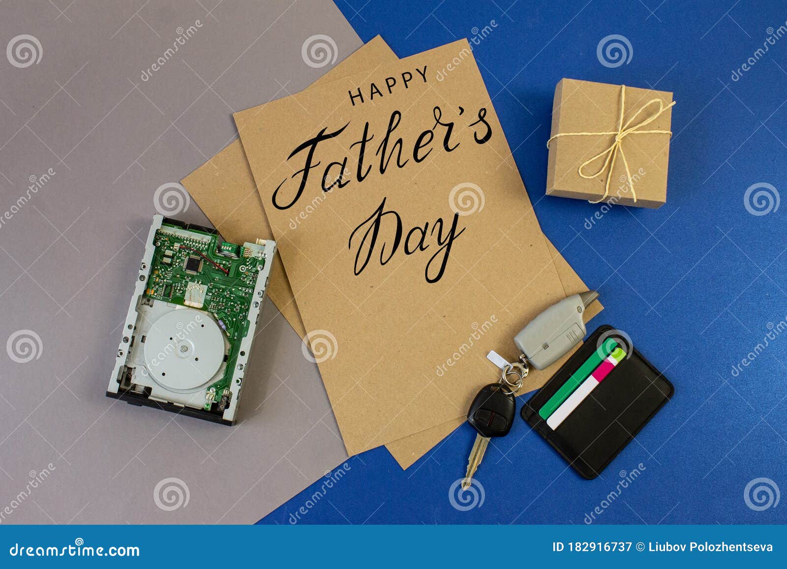 Greeting Card for Father`s Day for Working on the Computer Stock Image ...