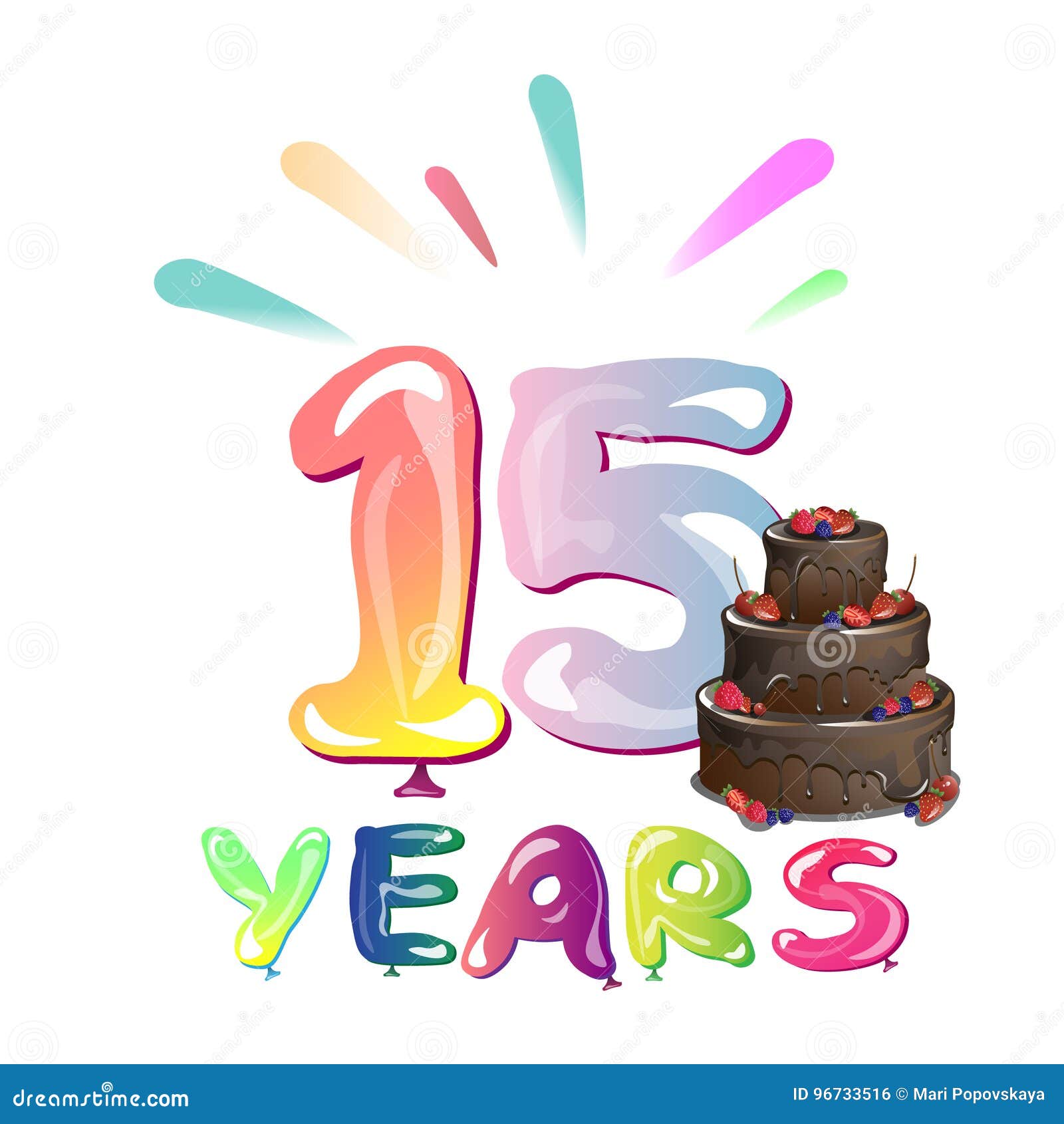 Greeting Card for Fifteen Years Stock Vector - Illustration of colorful ...