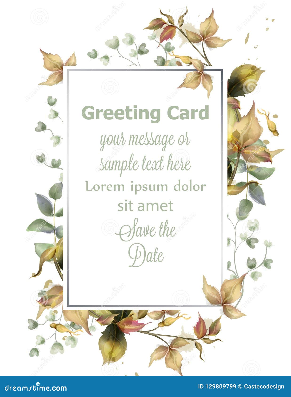 Greeting Card Frame with Autumn Leaves Vector. Simple Modern Beautiful ...