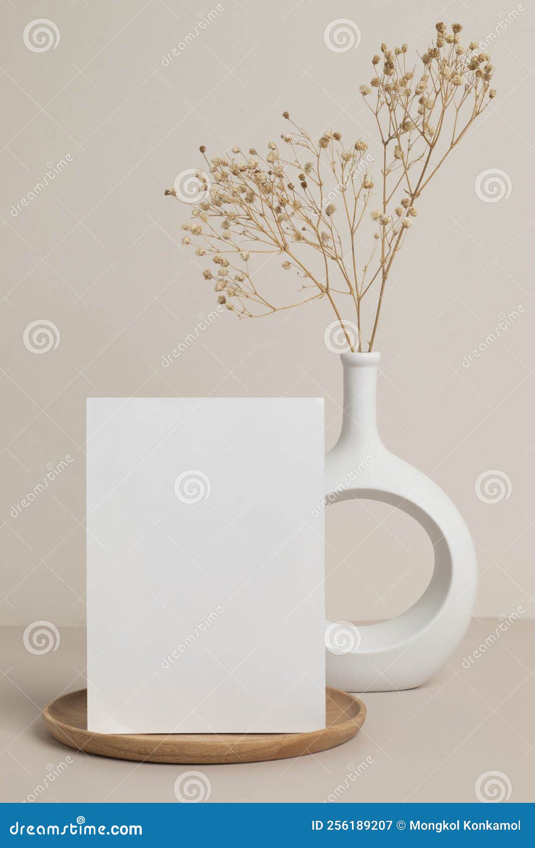 Greeting Card Front View and Dry Flower in Vase Ceramic on Table Stock ...