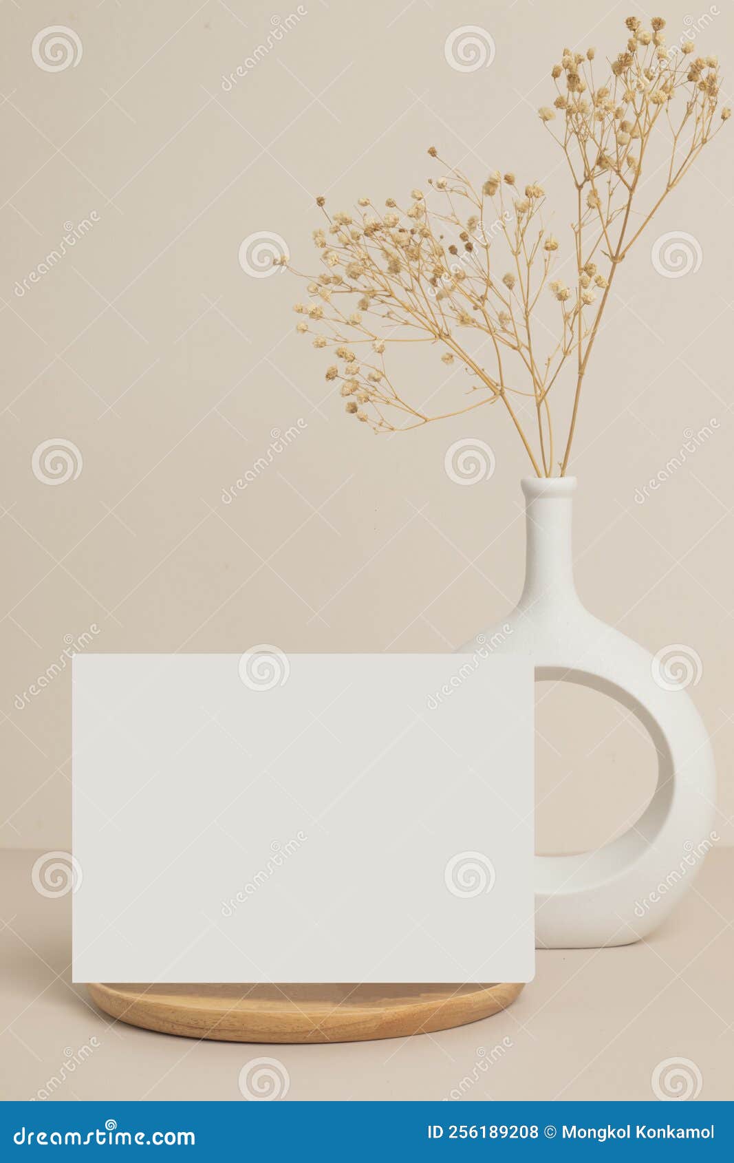 Greeting Card Front View and Dry Flower in Vase Ceramic on Table Stock ...
