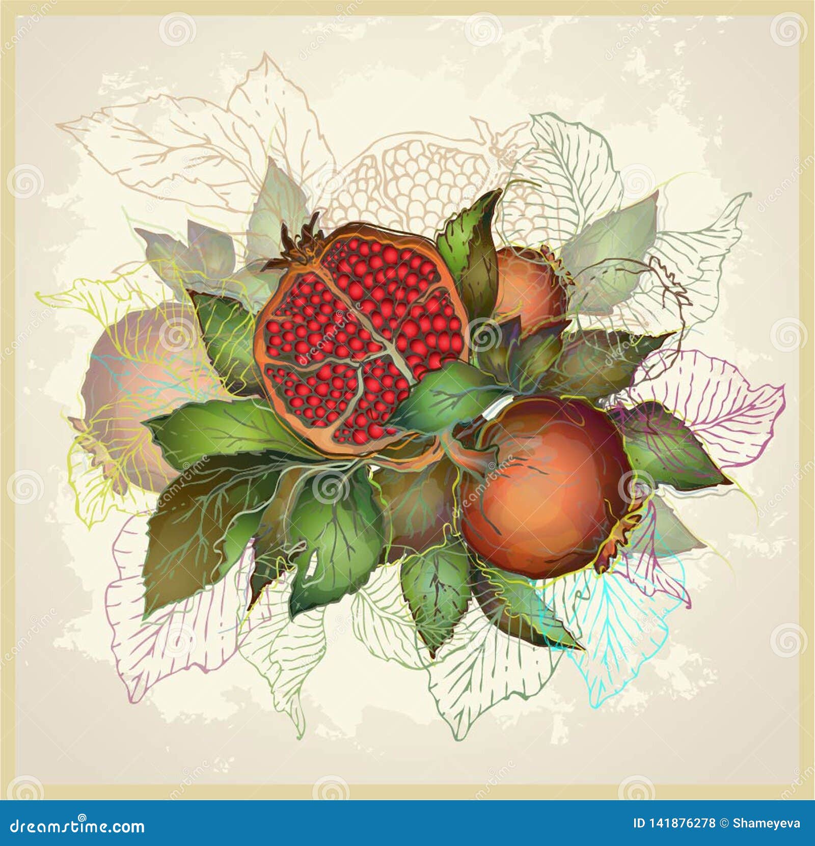 Greeting Card with Garnet Tree. Stock Vector - Illustration of decor ...