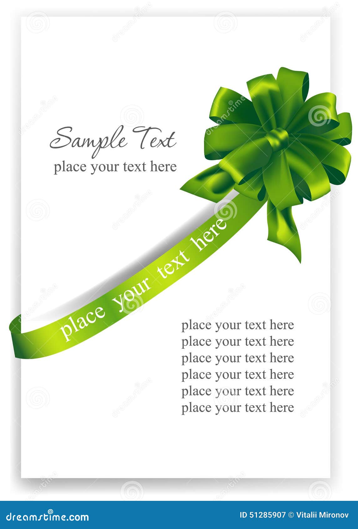 Greeting Card with a Green Ribbon Stock Vector - Illustration of ...
