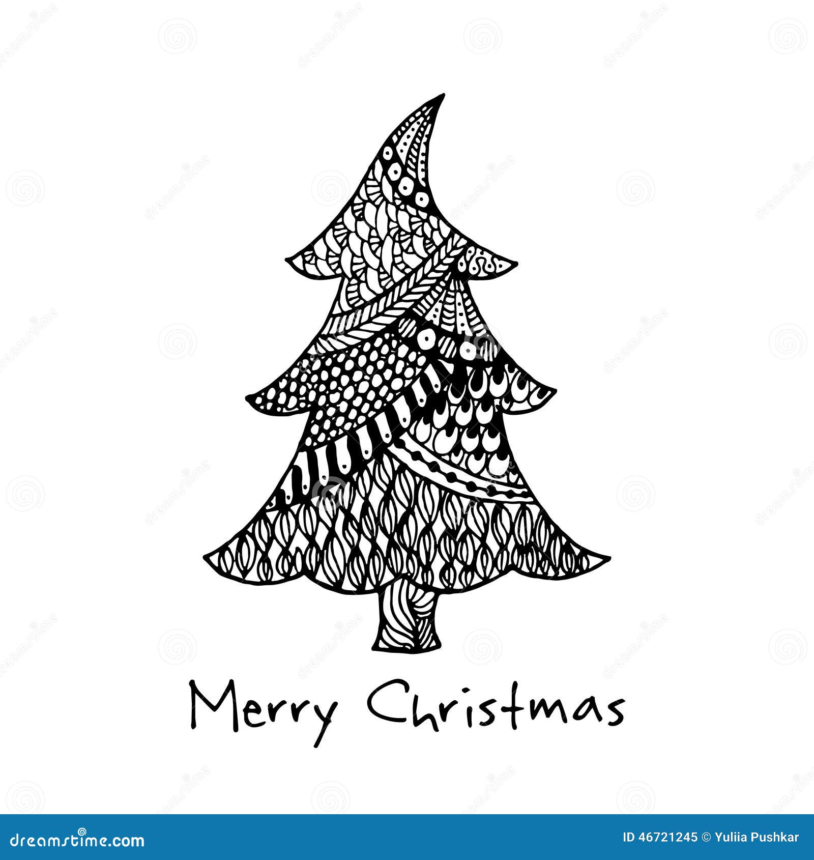 Greeting Card with Hand Drawn Christmas Tree Stock Vector ...