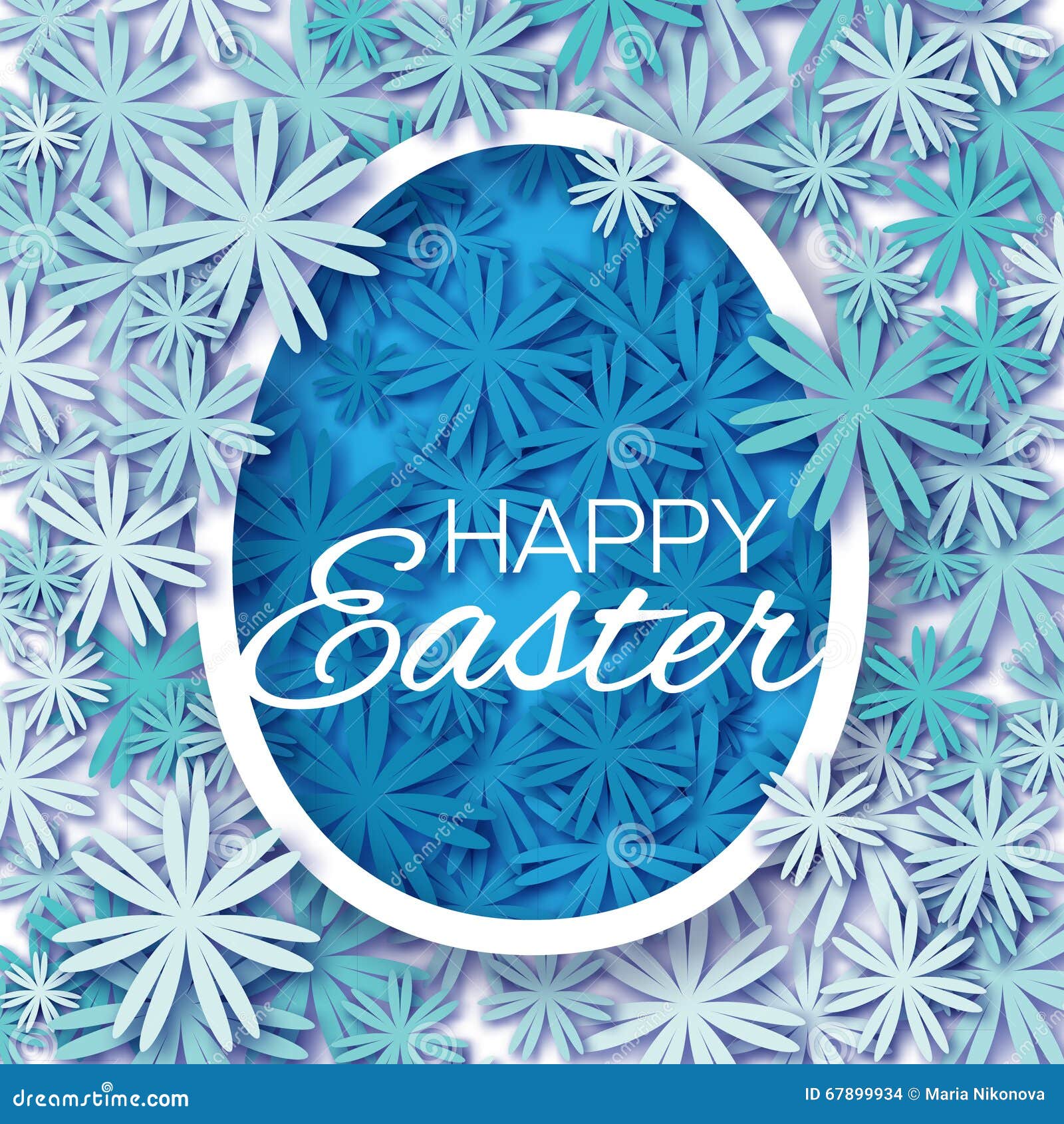 Greeting Card with Happy Easter - with Blue Flower Easter Egg on White ...